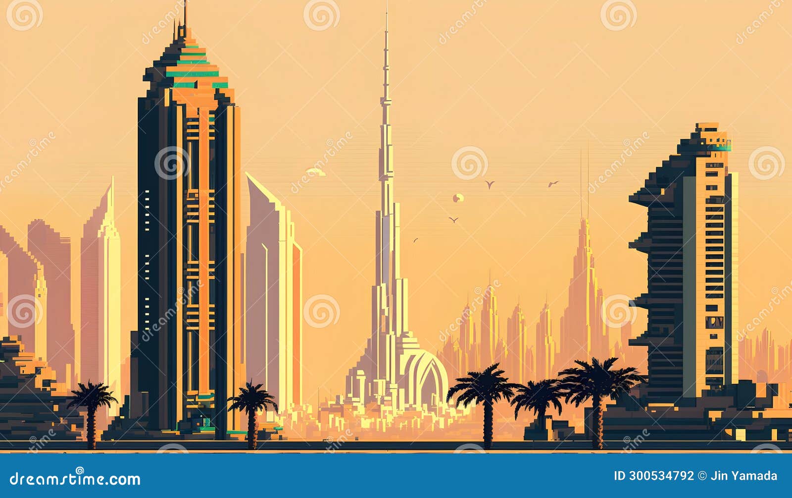 Dubai Skyline at Sunset with Skyscrapers. Vector Illustration Stock ...
