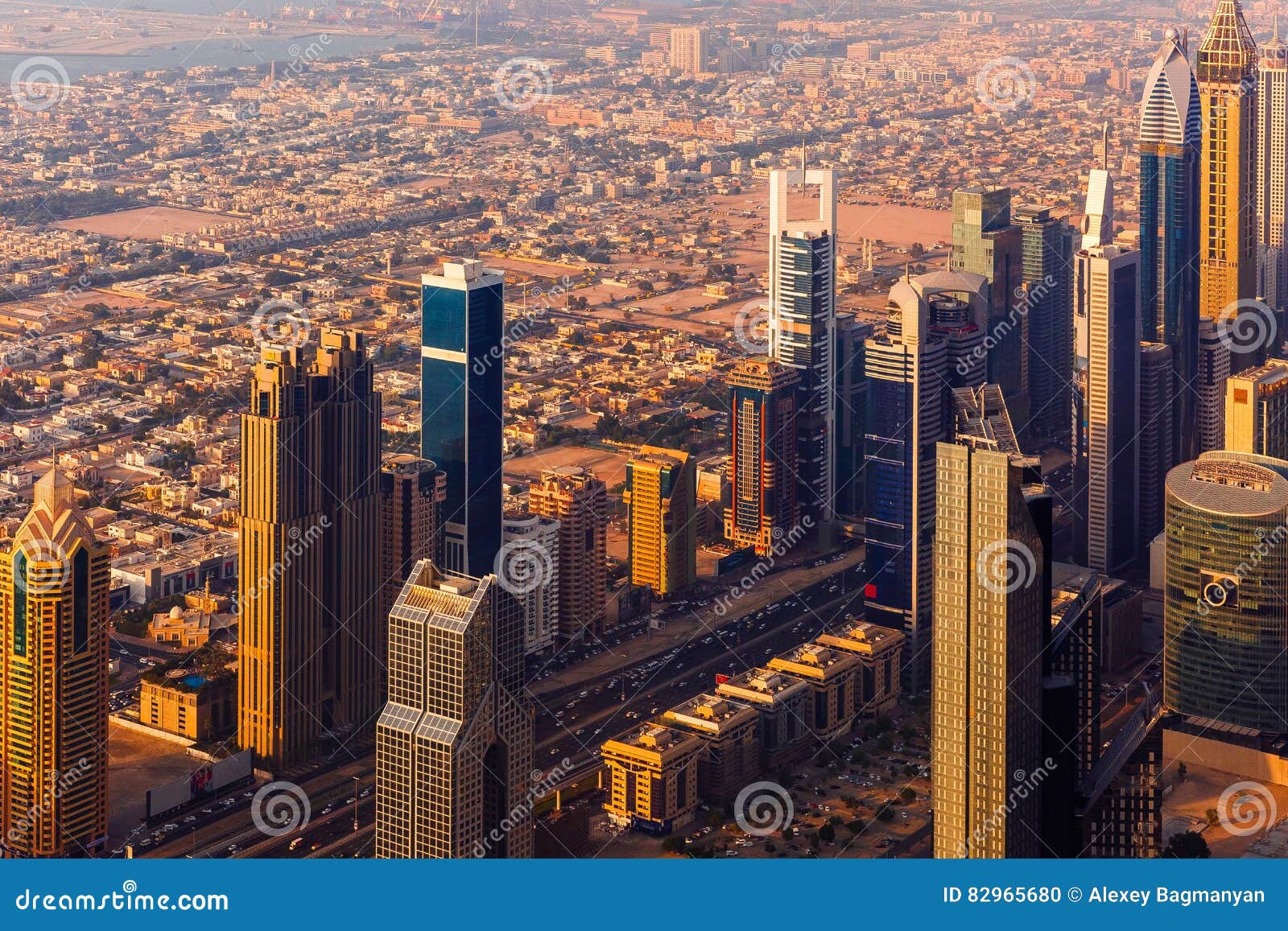 Dubai Sunset Cityscape from Above Stock Photo - Image of oriental ...