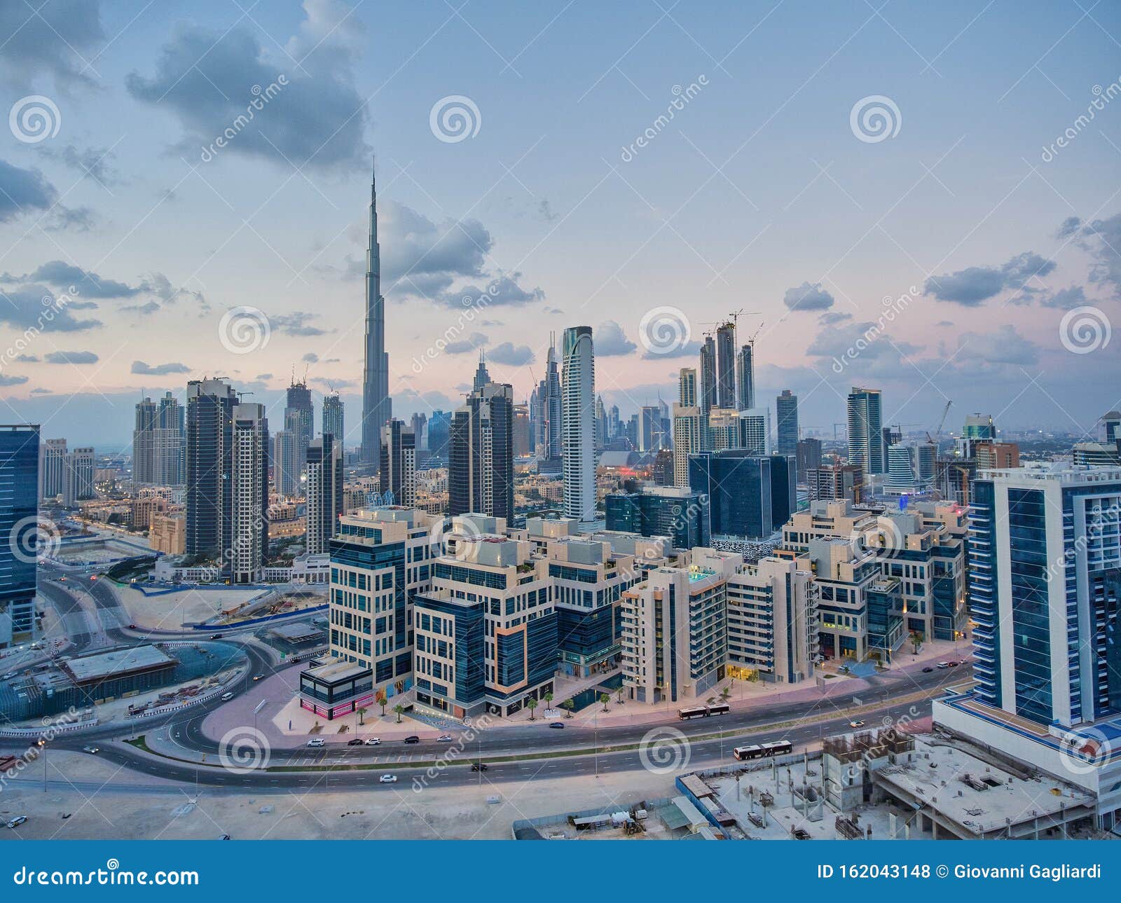 Dubai at Sunset, UAE. Amazing Aerial View from Drone Stock Photo ...
