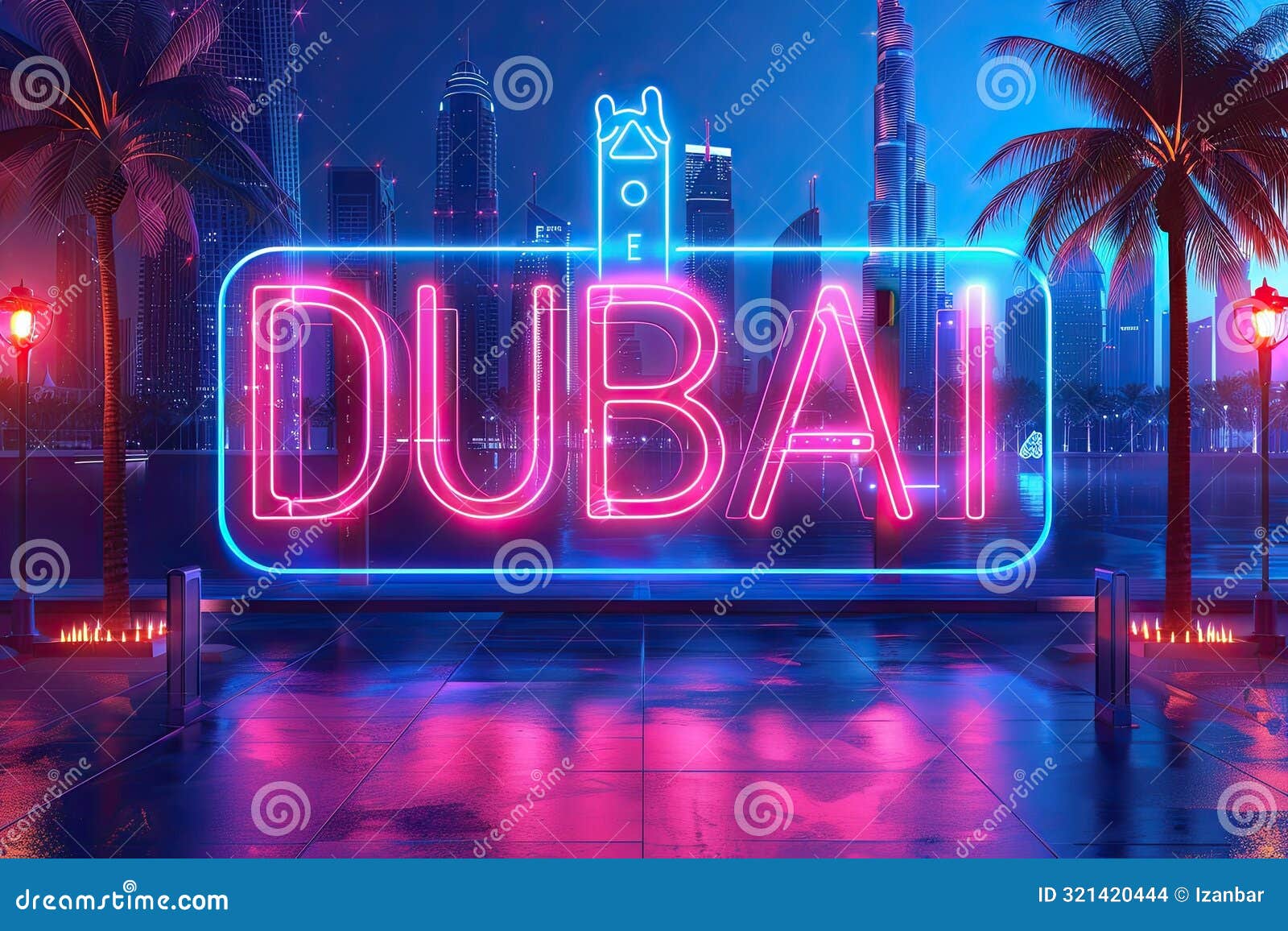 Dubai Town Neon Light City Background Generative AI Stock Illustration ...