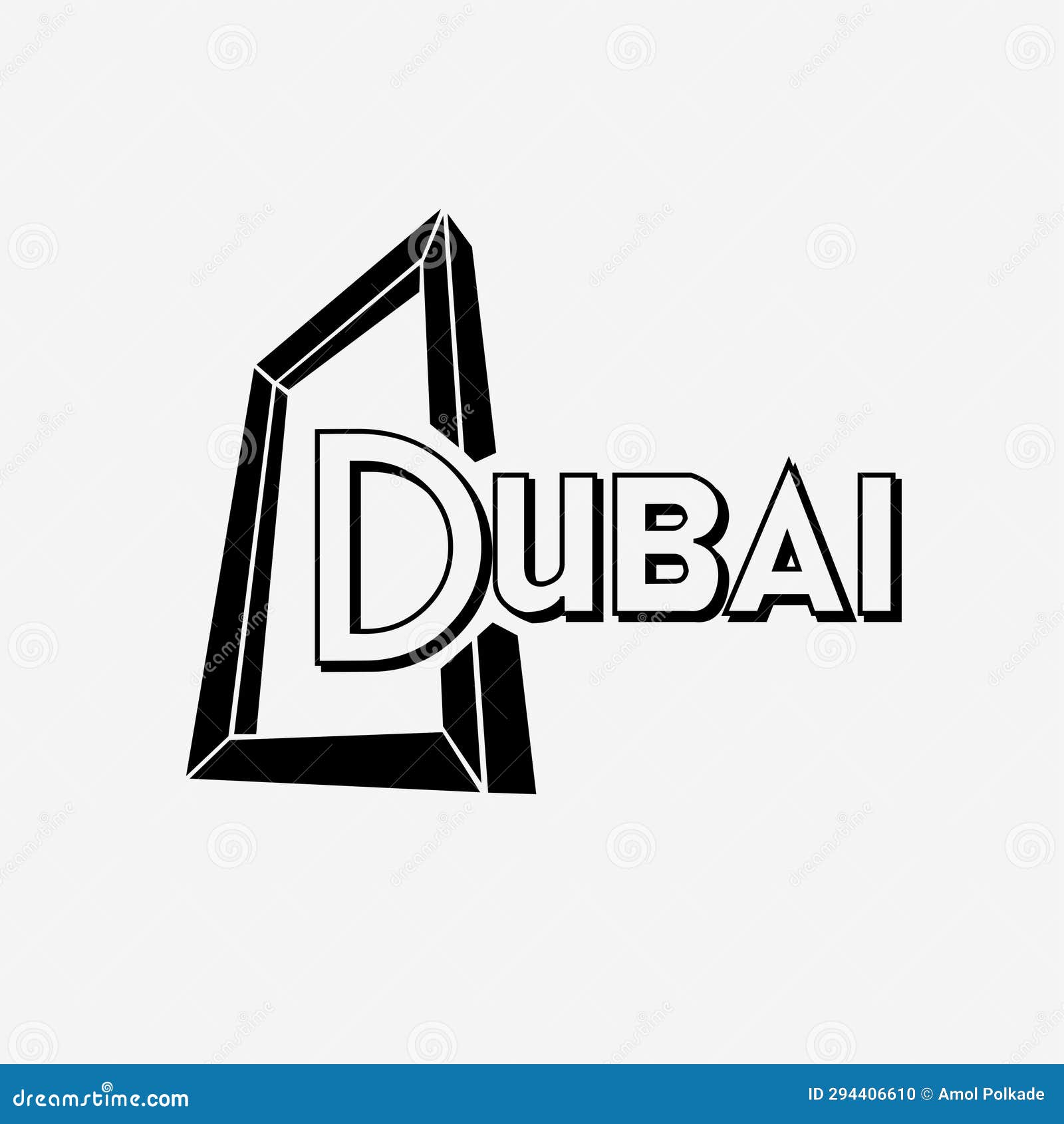 Dubai Typography with Dubai Frame with Black Color Stock Vector ...
