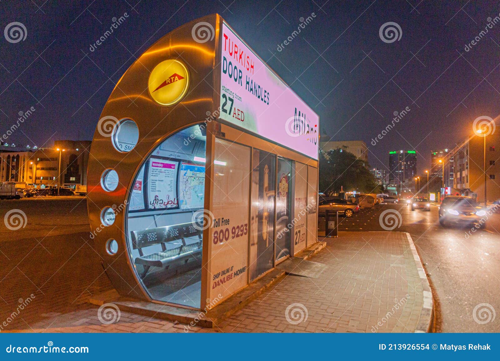 DUBAI, UAE - JANUARY 18, 2018: Air Conditioned Bus Stop in Dubai, U ...