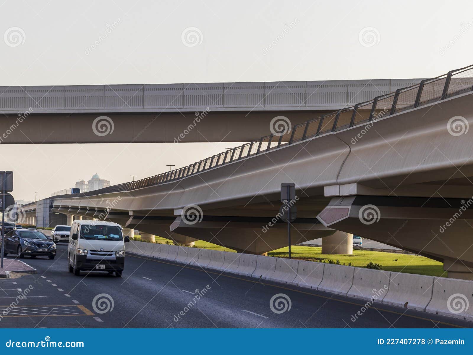 Dubai, UAE - 08.14.2021 - Metro Train Approaching Flyover Bridge ...
