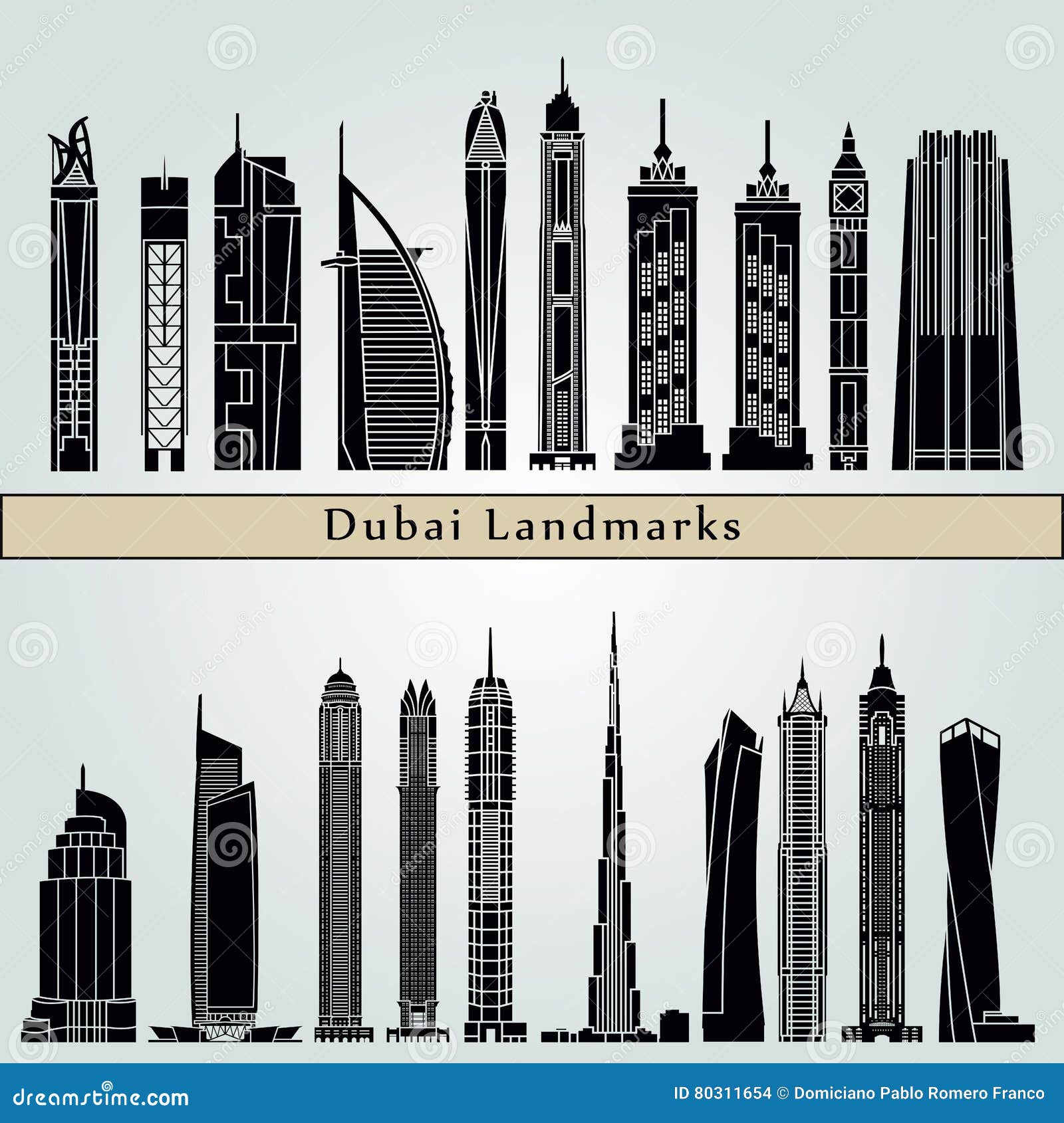 Dubai V2 Landmarks stock vector. Illustration of dubai - 80311654