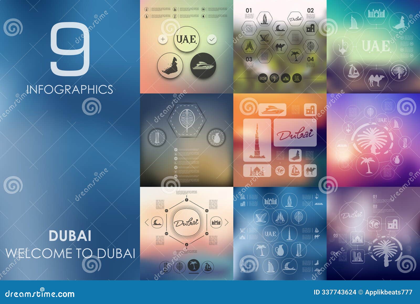 Dubai Infographic with Unfocused Background Stock Illustration ...