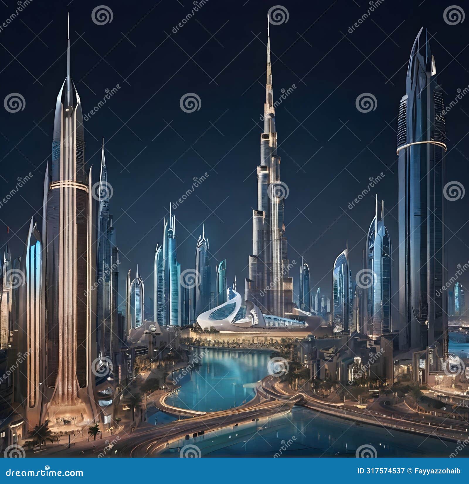 Dubai view at night stock image. Image of landmark, city - 317574537