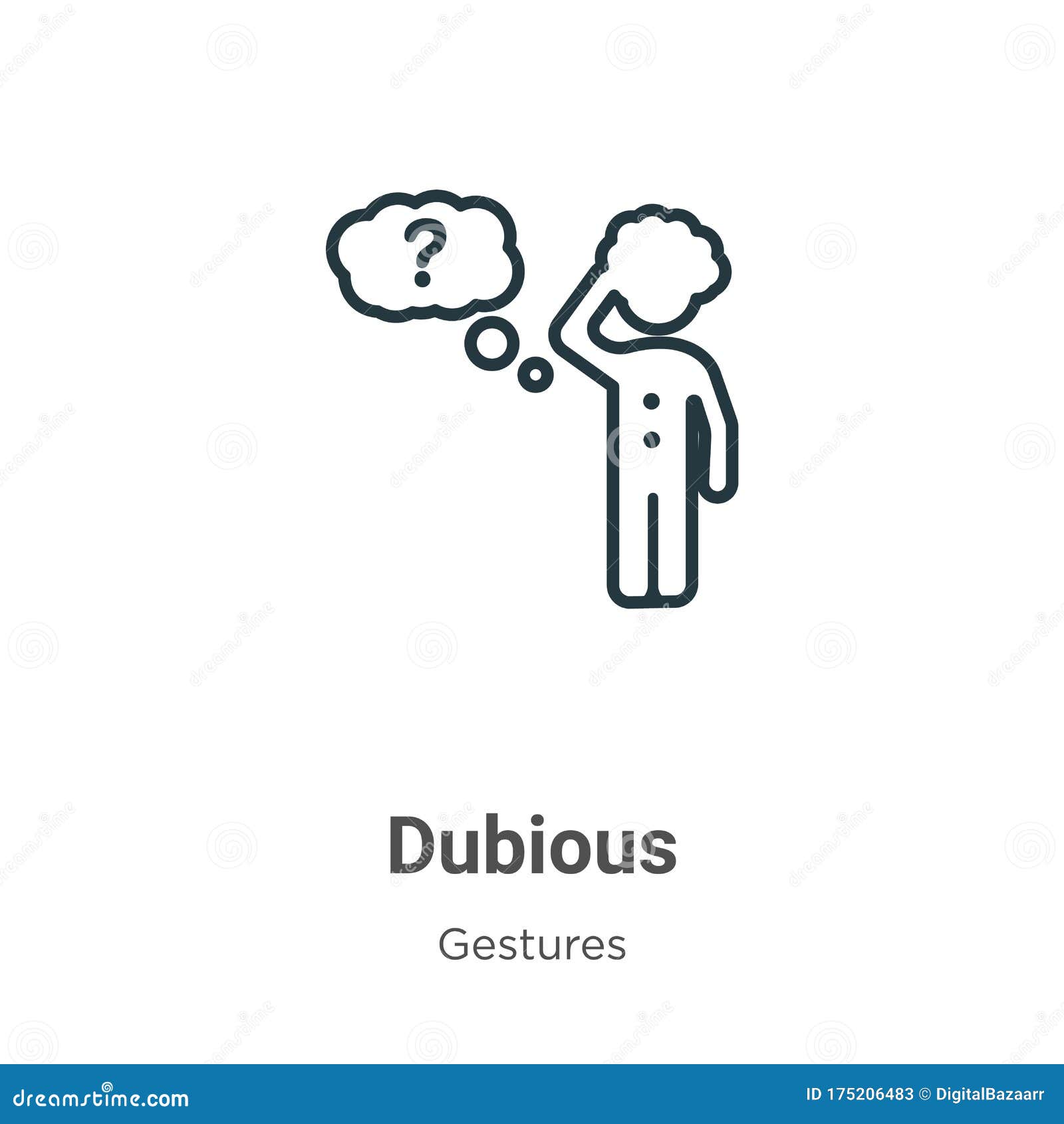 Dubious Young Man Front Flat Line Monochromatic Vector Character Head ...