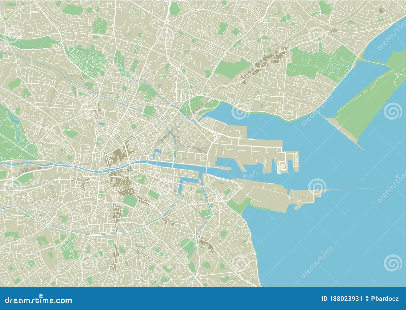 Vector city map of Dublin. stock vector. Illustration of park - 188023931
