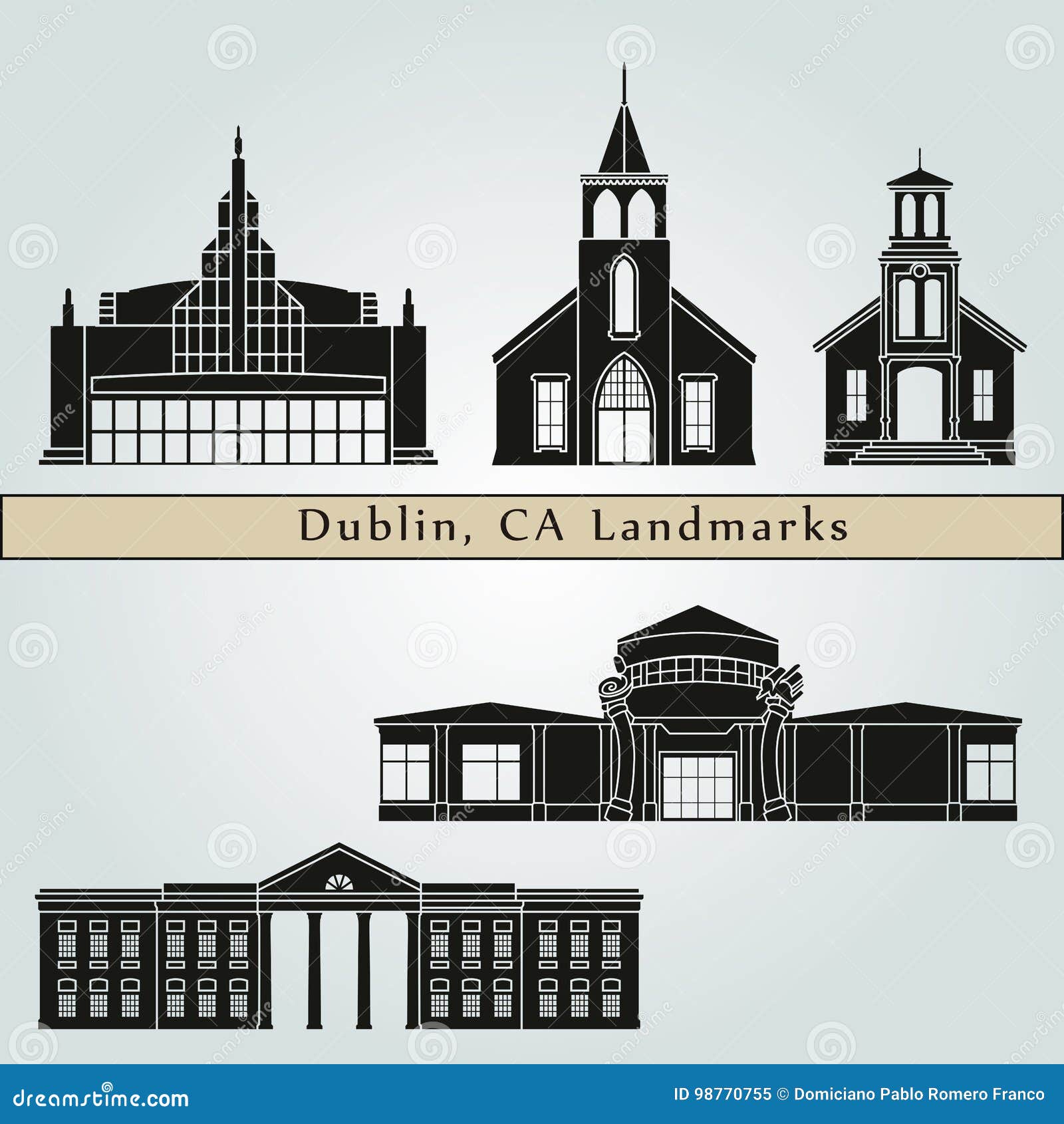 Dublin, CA Landmarks stock vector. Illustration of place - 98770755