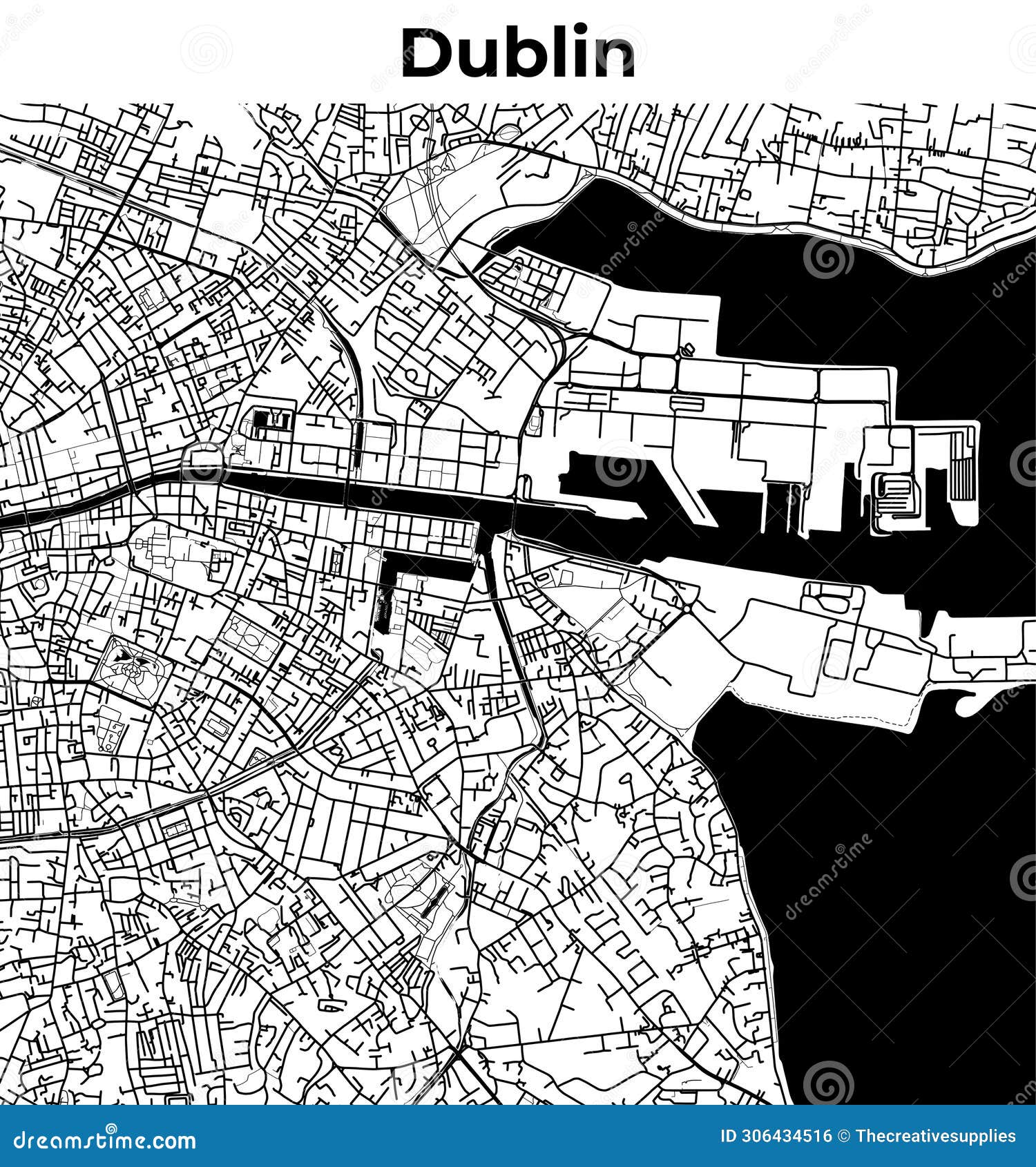 Dublin City Map, Cartography Map, Street Layout Map Stock Vector ...