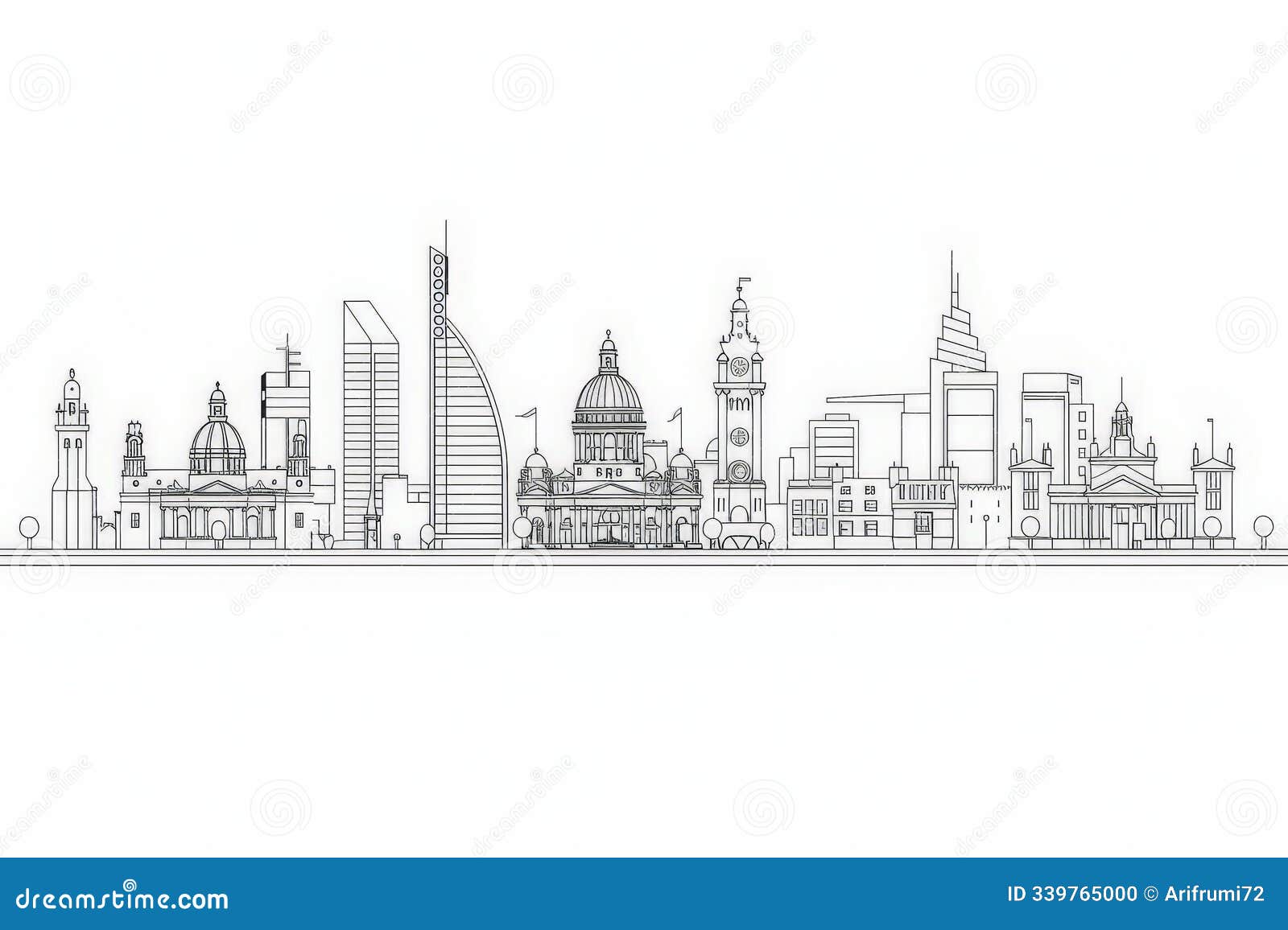Dublin City Skyline Editable Outline Illustration on White Background ...