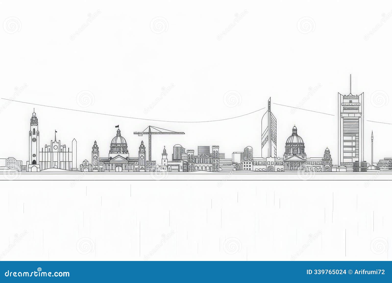 Dublin City Skyline Editable Outline Illustration on White Background ...