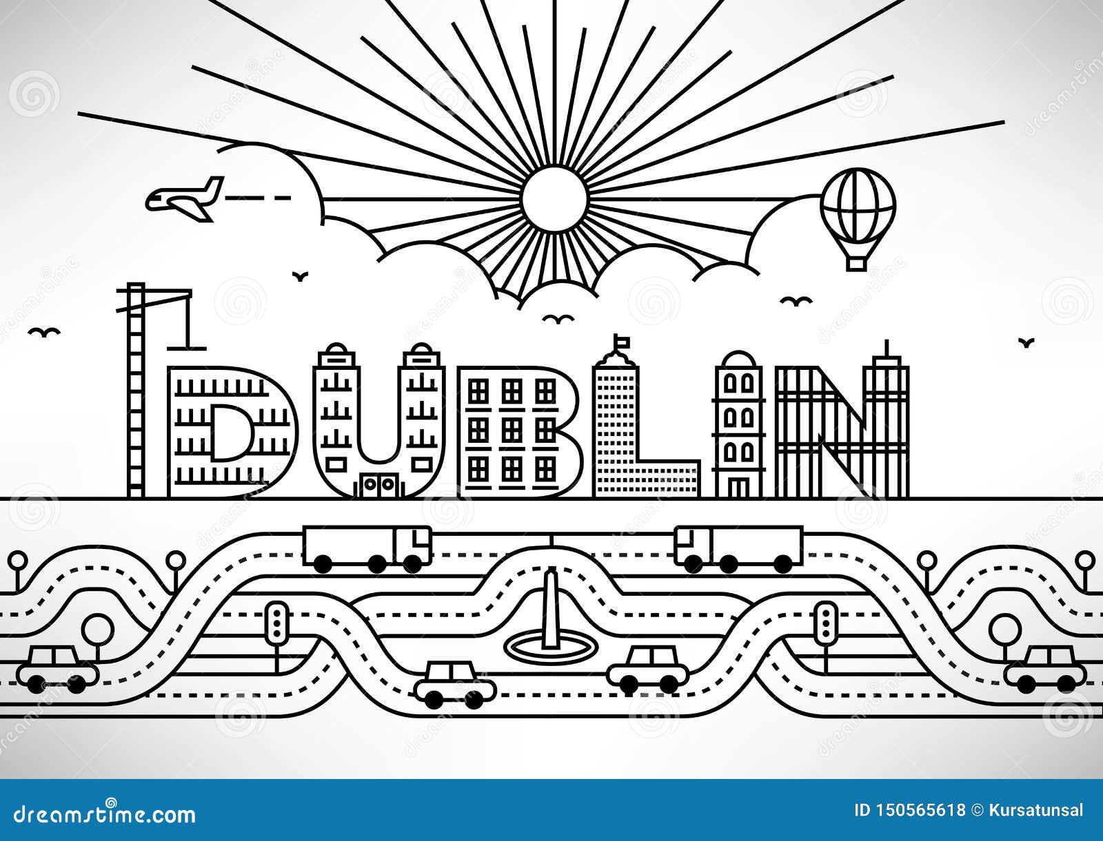 Dublin City Typography Design Con Las Letras Constructivas Ilustración ...