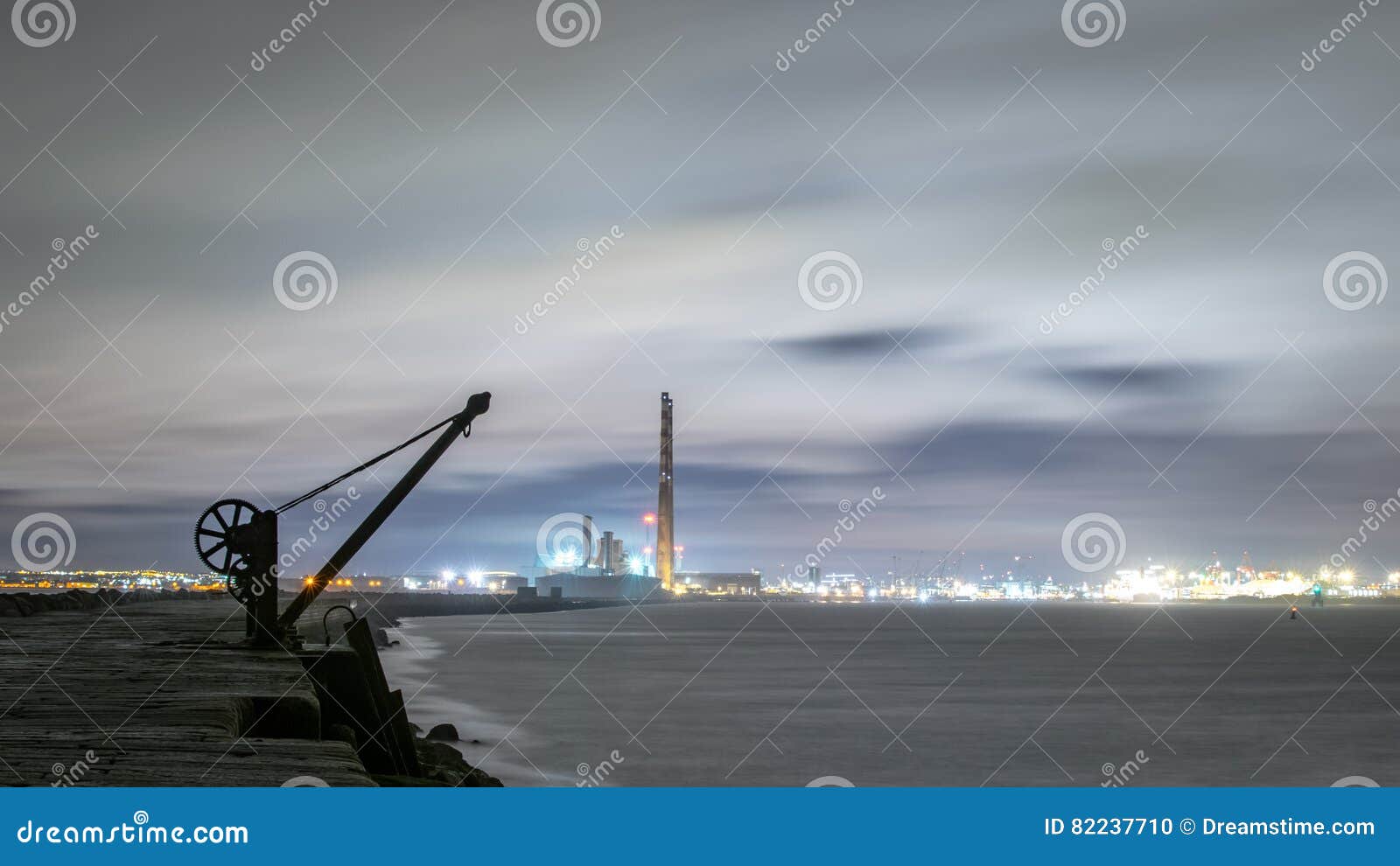 Dublin Docks, Poolbeg Lighthouse Stock Photo - Image of long, night ...