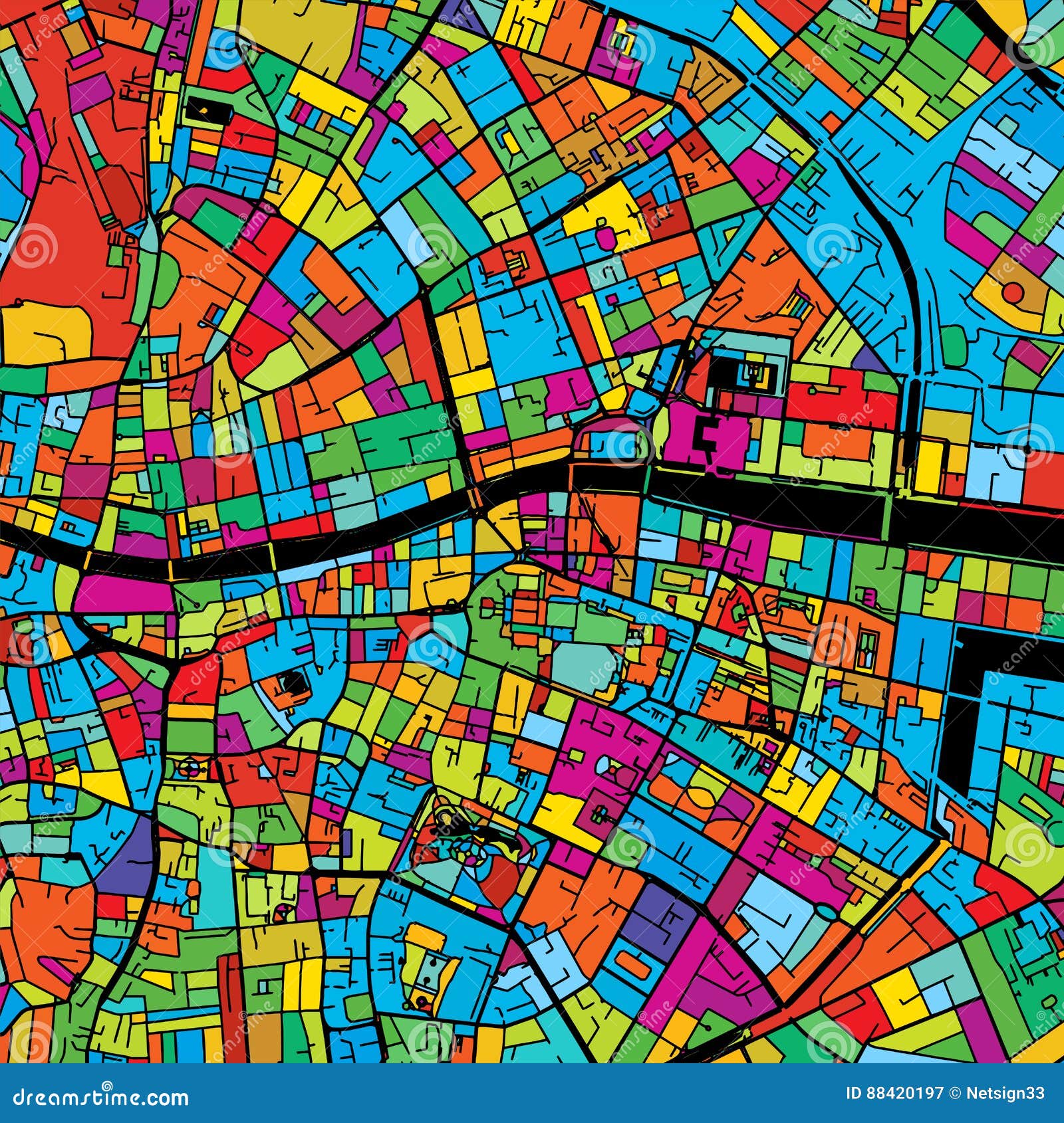 Dublin, Ireland, Colorful Vector Map on Black Stock Vector ...