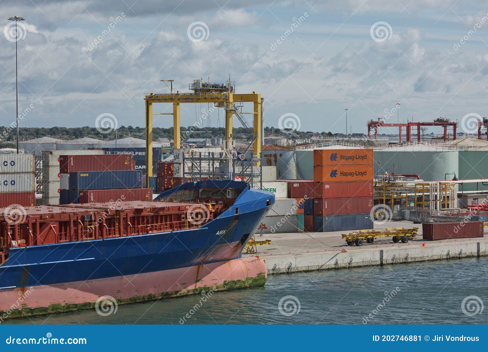 Large Industrial Cranes Loading Container Ship in Dublin Port in ...