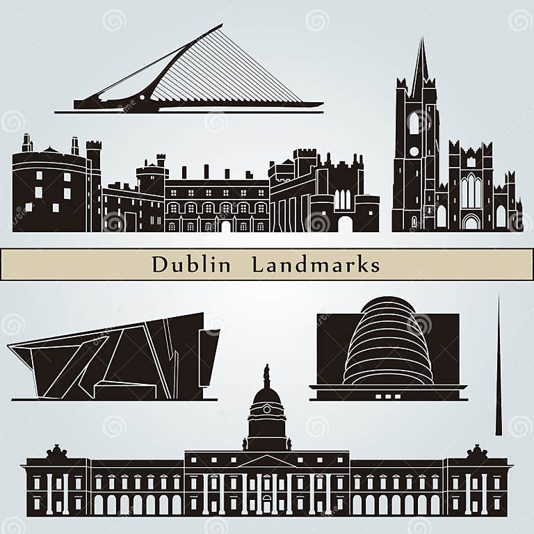 Dublin Landmarks and Monuments Stock Vector - Illustration of black ...
