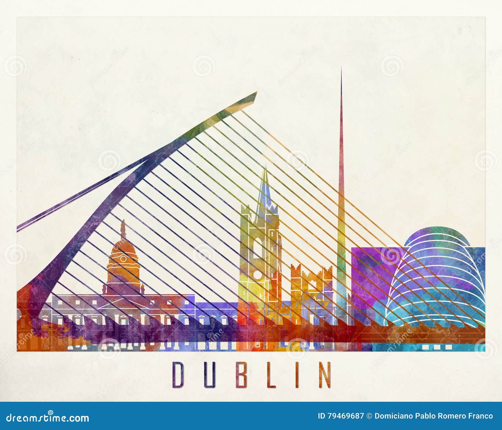 Dublin Landmarks Watercolor Poster Editorial Photography - Illustration ...