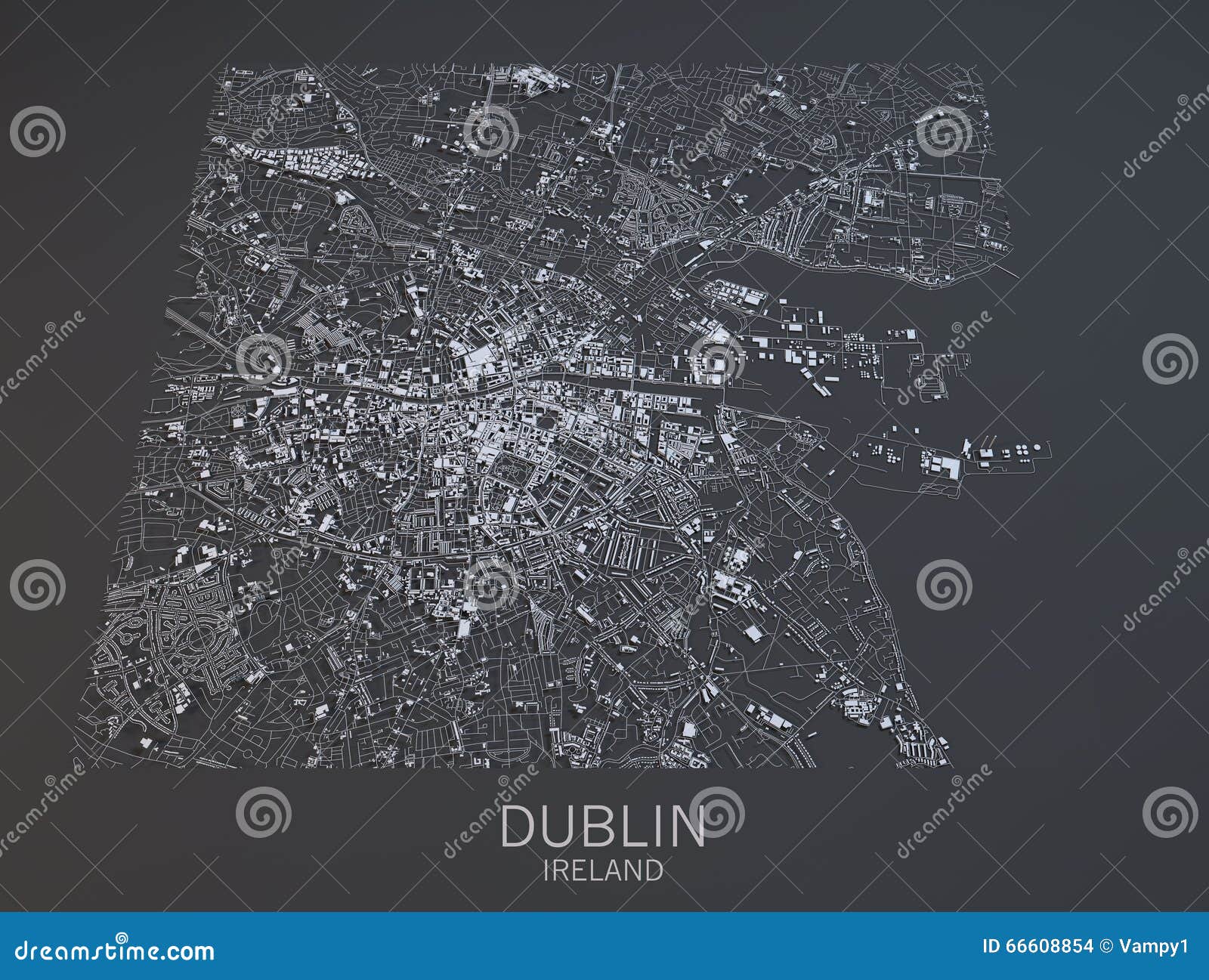 Dublin Map, Satellite View, Ireland Stock Illustration - Illustration ...