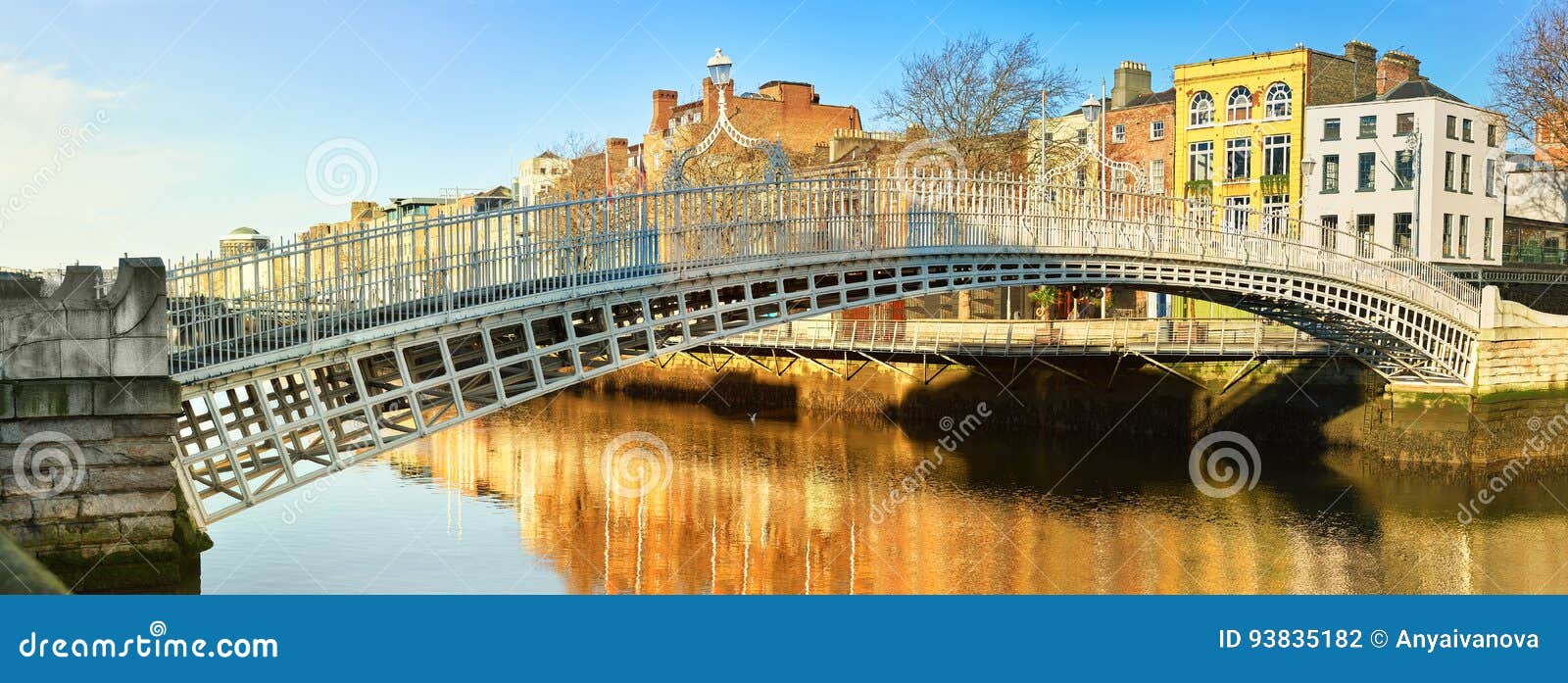 Dublin, Panoramic Image of Half Penny Bridge Stock Photo - Image of ...