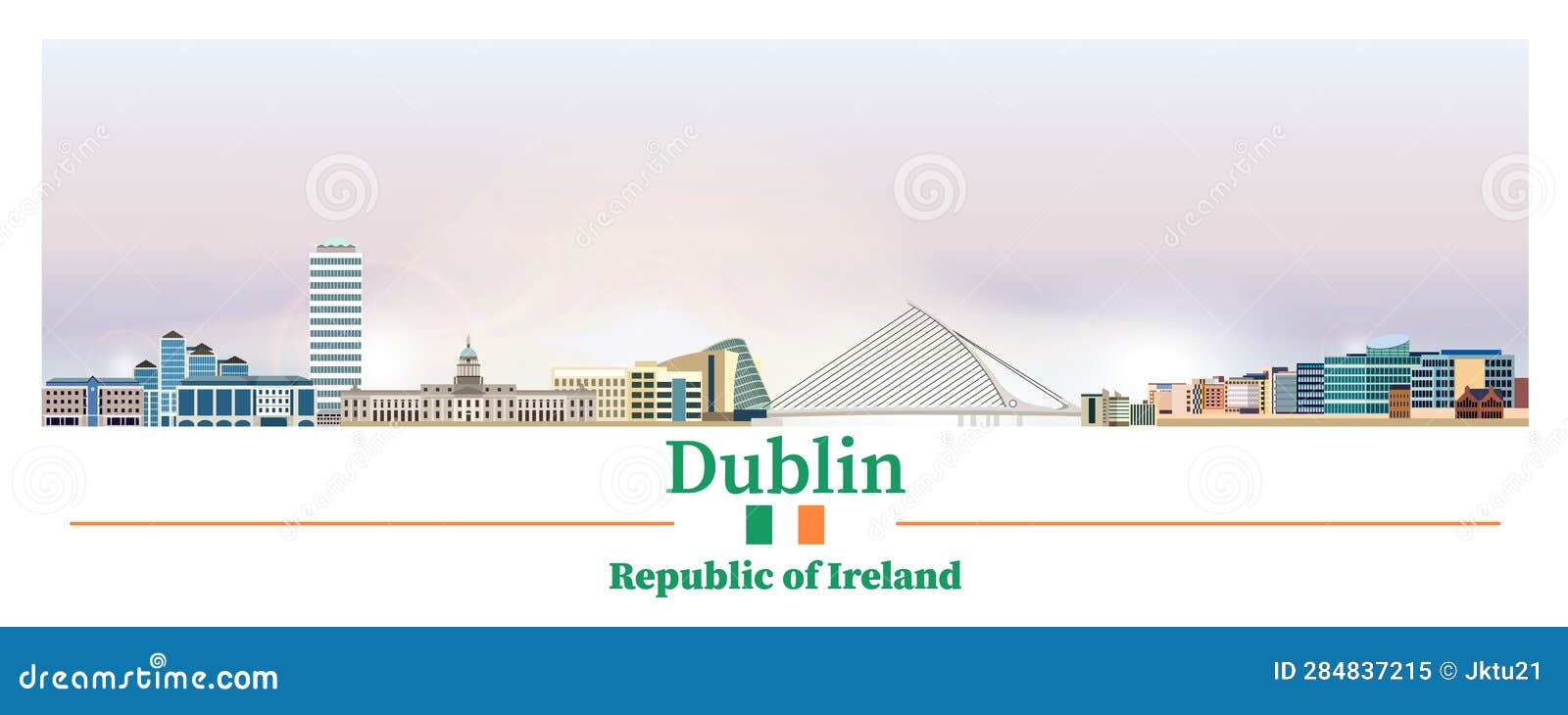 Dublin Cityscape in Bright Color Palette Vector Illustration Stock ...