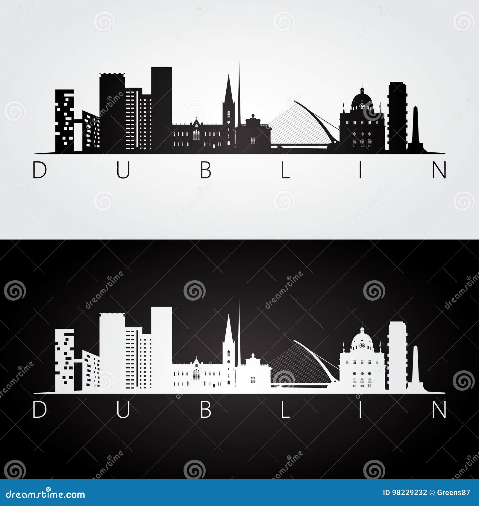 Dublin Skyline Illustration Hand Drawn Sketch Cartoon Vector ...