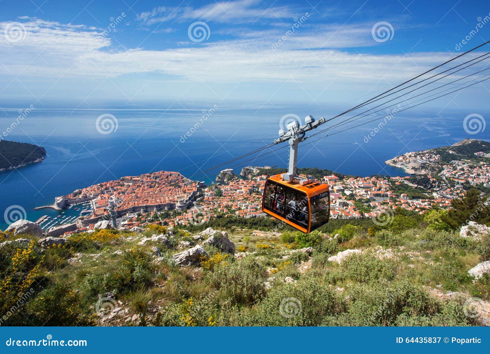 Cable Car Moving To The Summit Of Mount Srd, Croatia Royalty-Free Stock ...