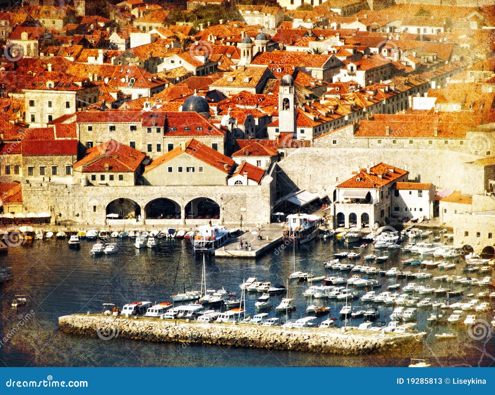Dubrovnik Town Vintage Postcard Stock Image - Image of balkans, brick ...