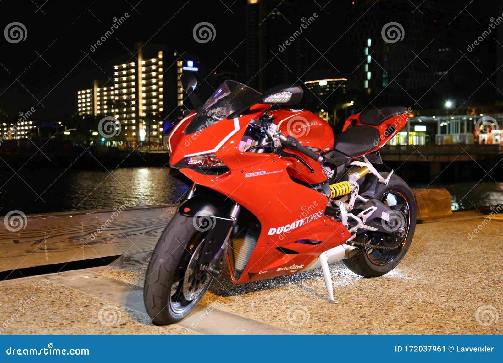 Ducati 899 Panigale Night Shot by the Harbor Frontal Angle Shot ...