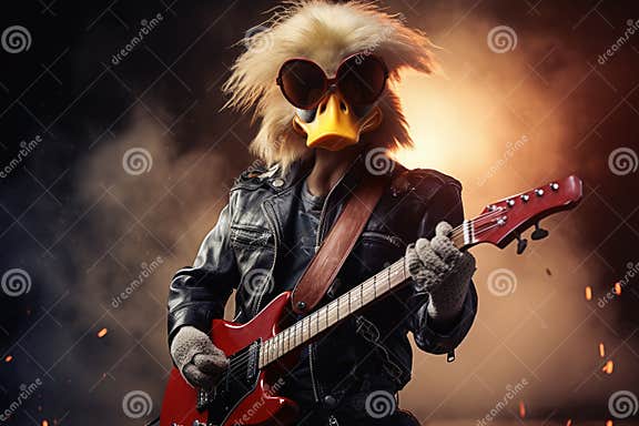 A Duck As a Rockstar with a Guitar Stock Illustration - Illustration of ...