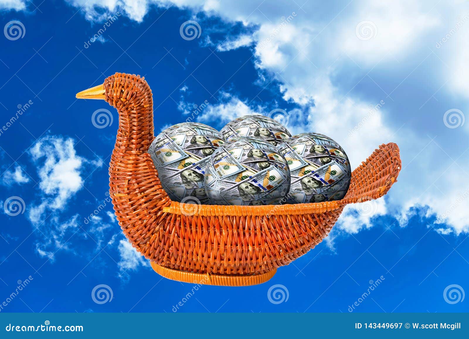 Duck Basket Full of Money Balls Stock Image - Image of cash, business ...