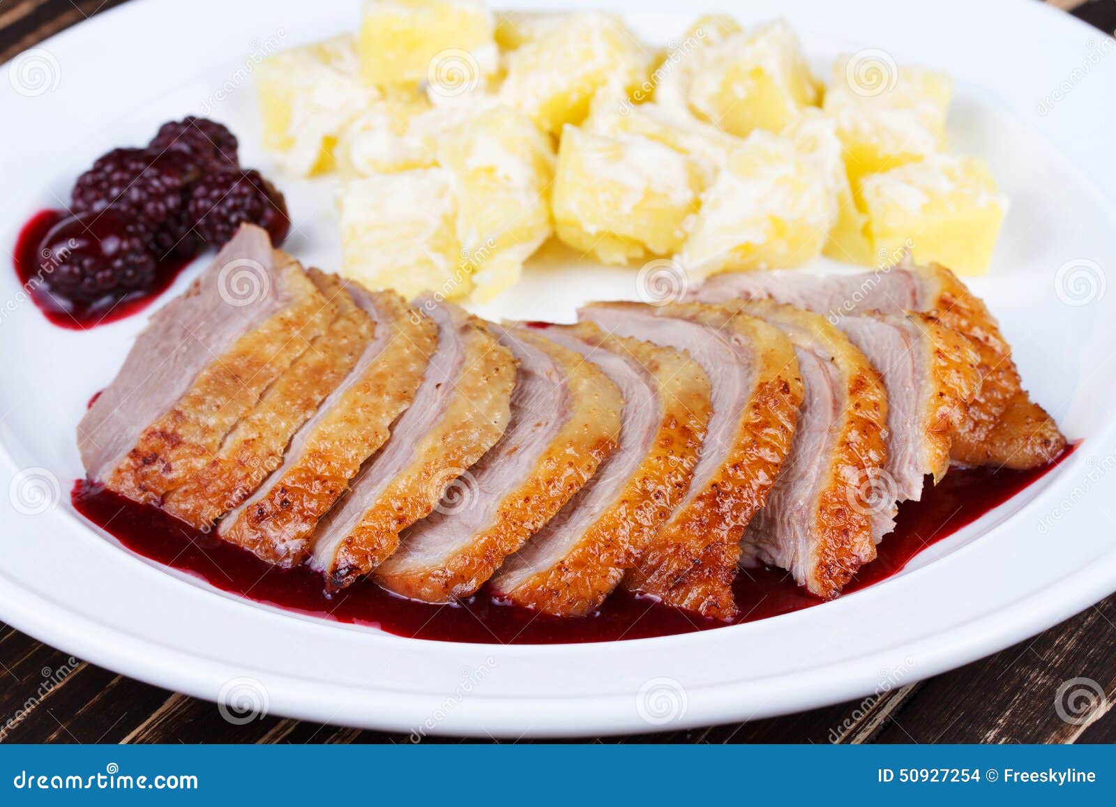 Duck Breast Fillet with Blackberries and Wine Sauce. Stock Photo ...