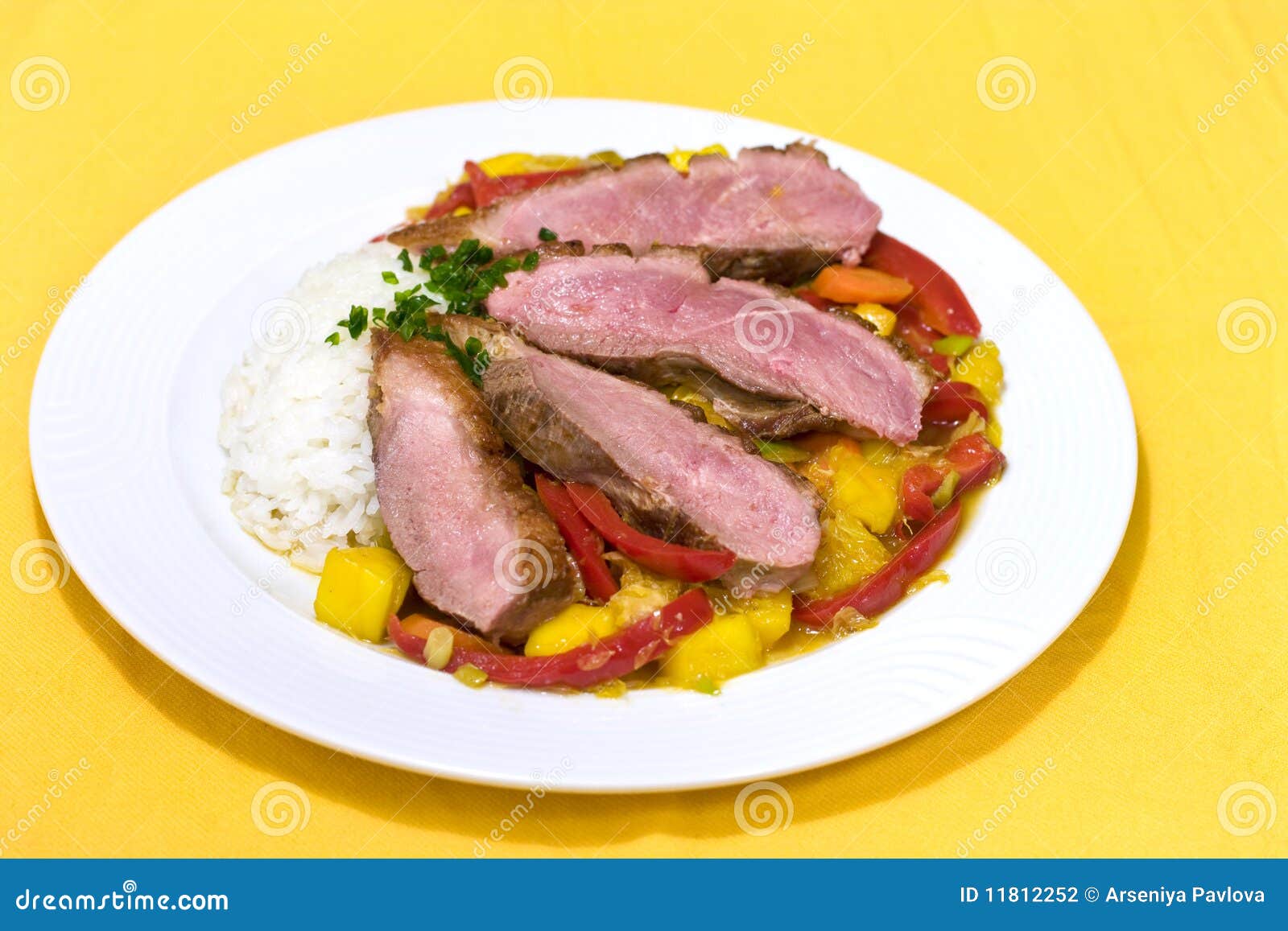 Duck Breast with Orange Mango Sauce Stock Photo - Image of european ...