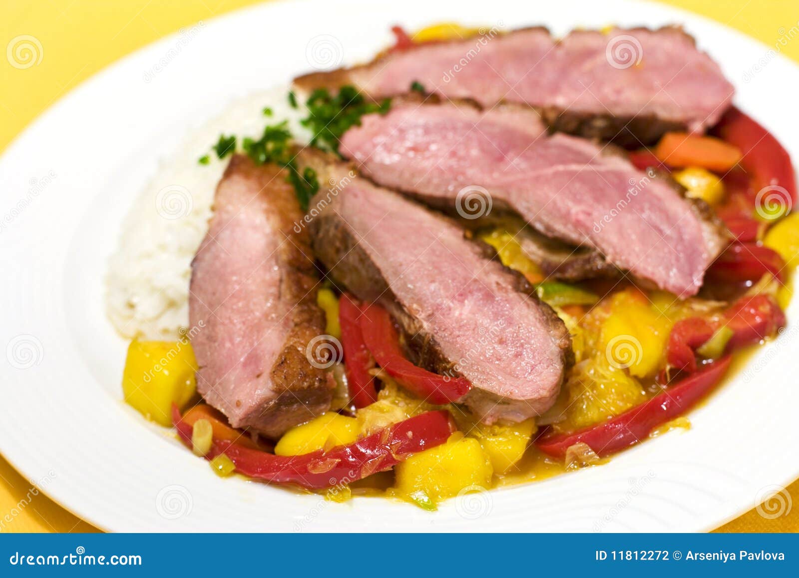 Duck Breast with Orange Mango Sauce Stock Photo - Image of dinner ...
