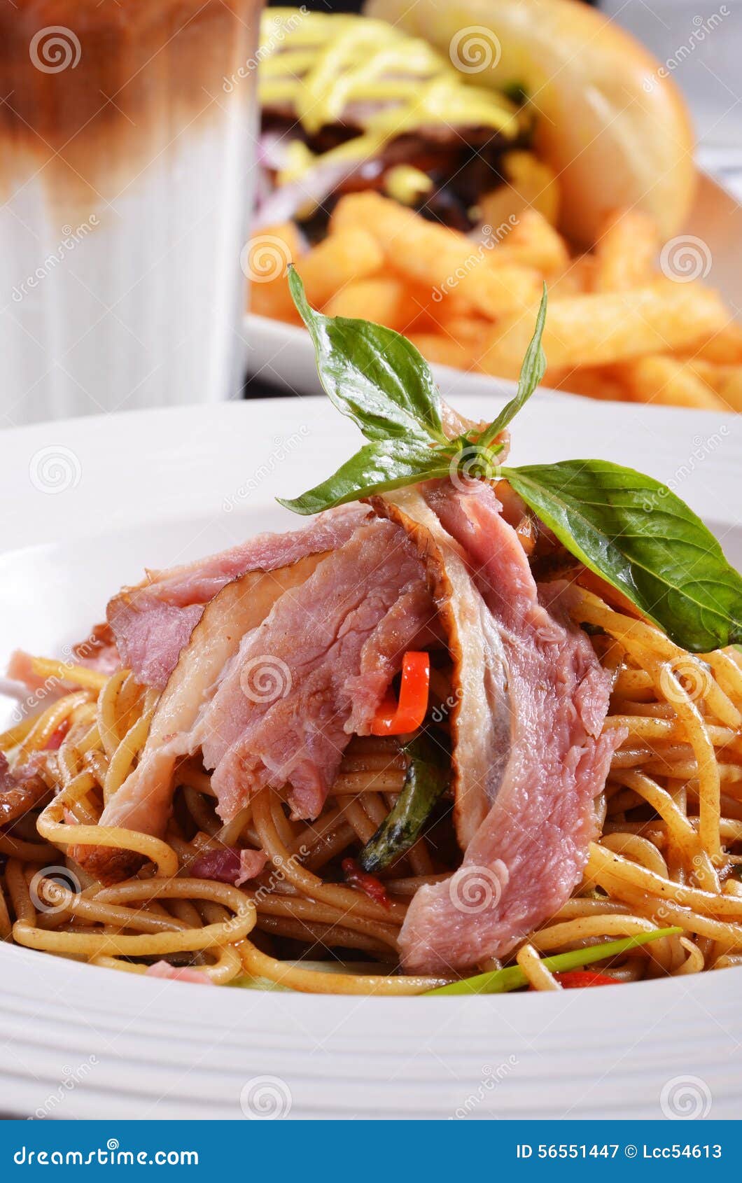 Duck breast pasta stock image. Image of cooked, sauce - 56551447