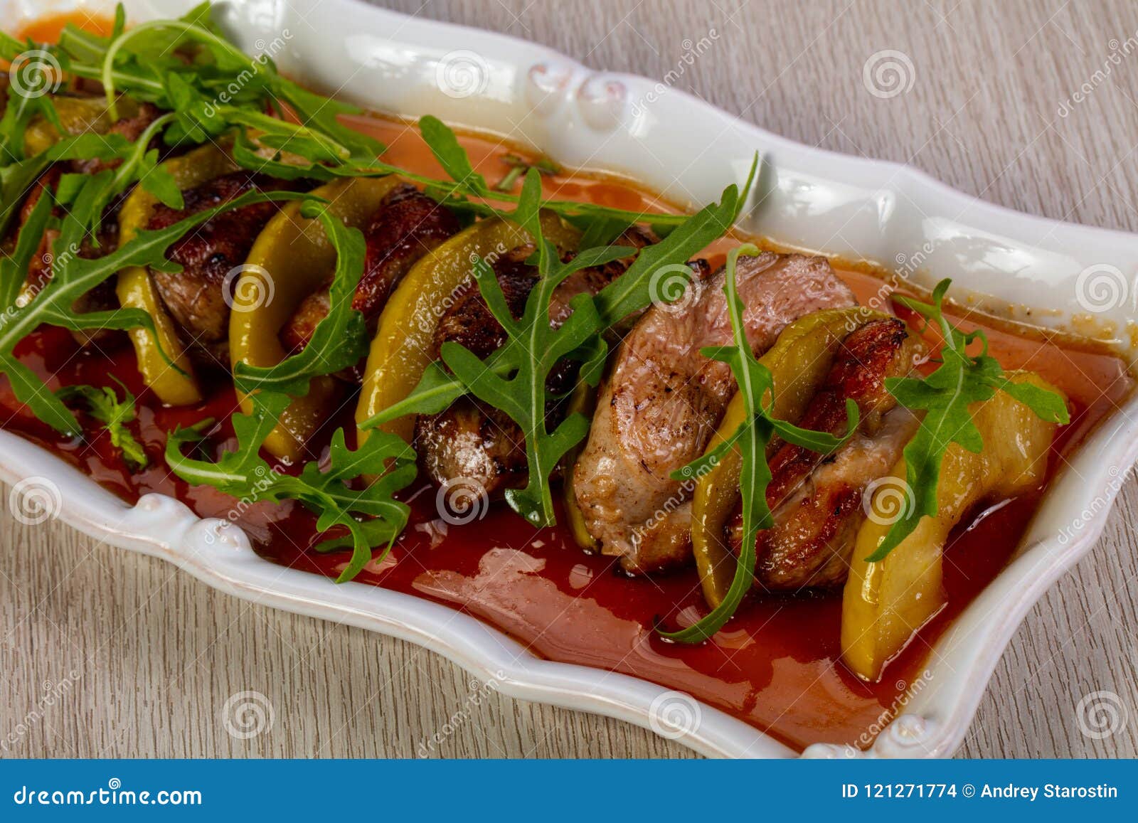 Duck breast with pear stock photo. Image of closeup - 121271774