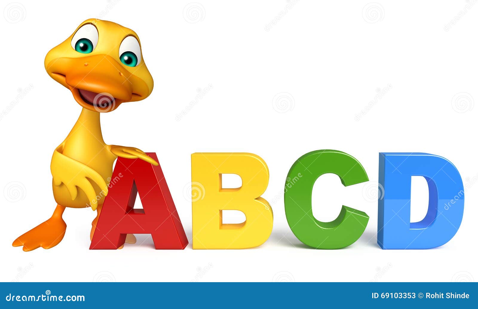 Duck Cartoon Character with ABCD Sign Stock Illustration - Illustration ...