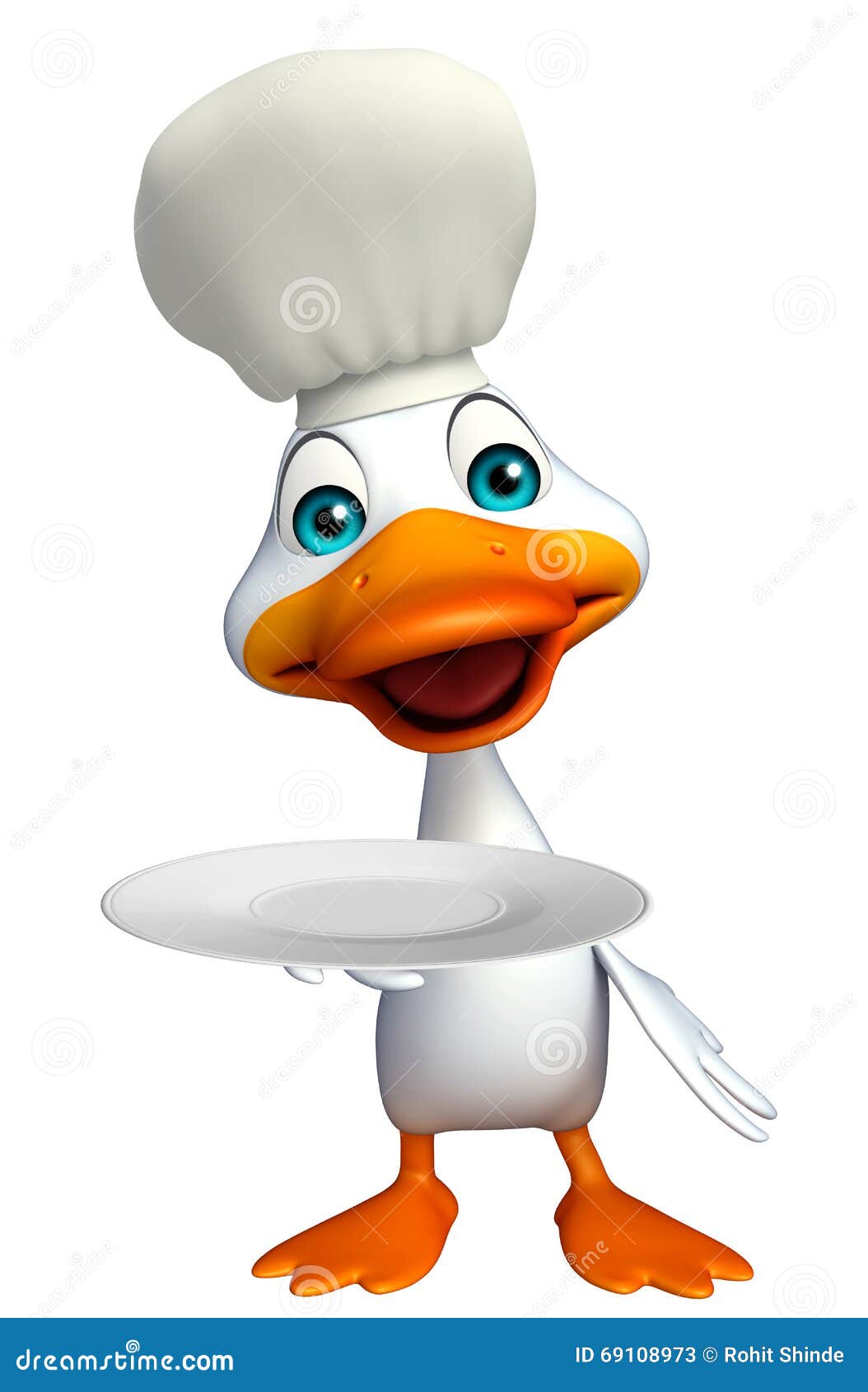 Duck Cartoon Character with Chef Hat and Dinner Plate Stock ...