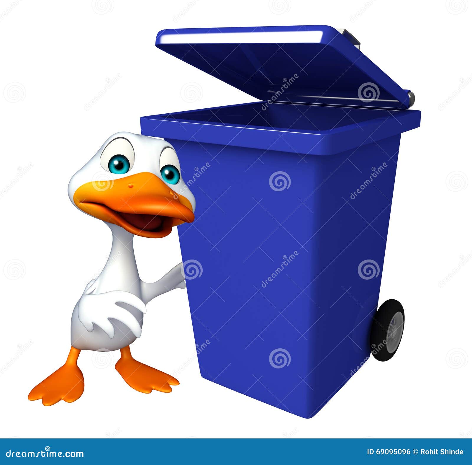 Duck Cartoon Character with Dustbin Stock Illustration - Illustration ...