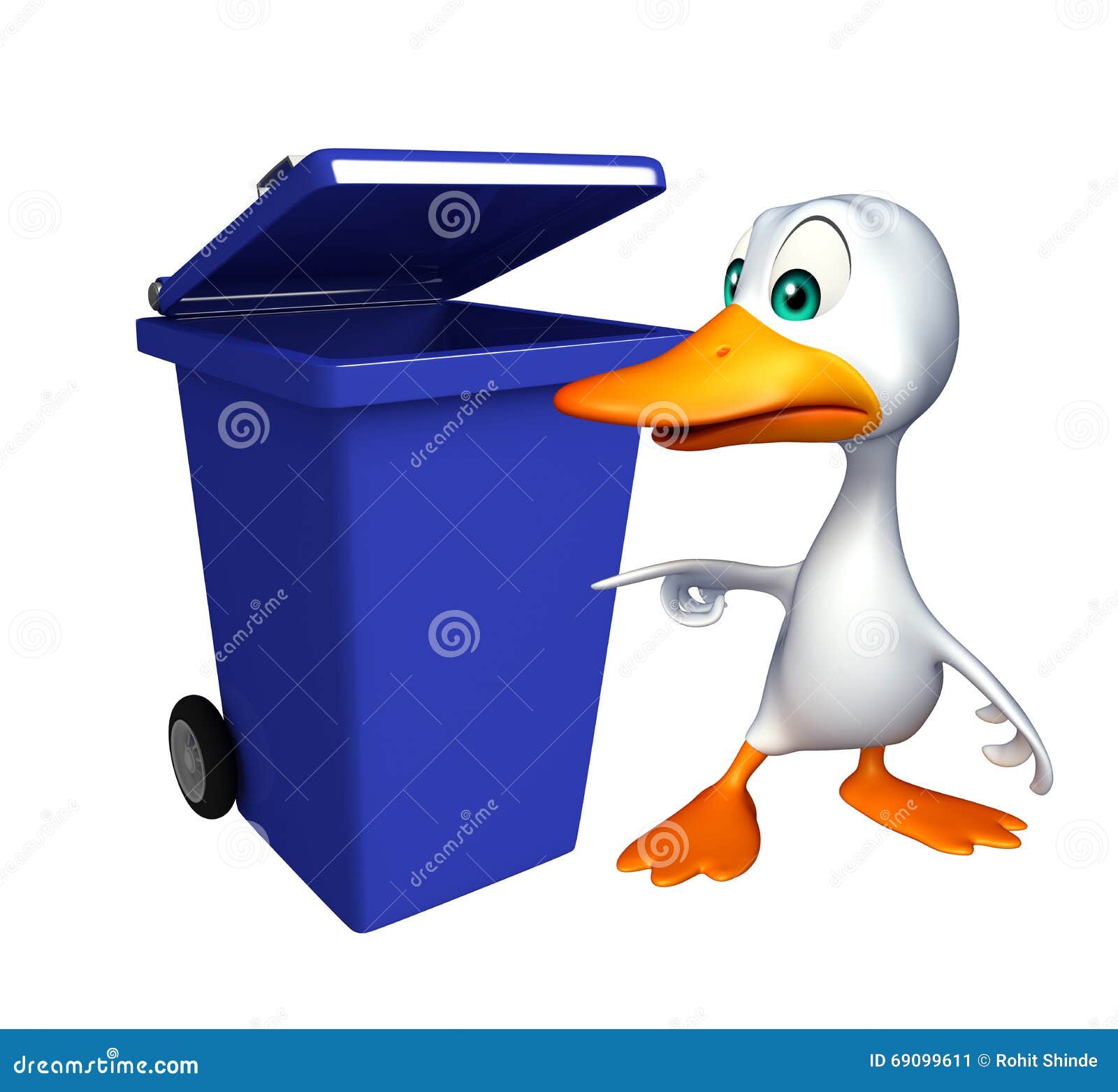 Duck Cartoon Character with Dustbin Stock Illustration - Illustration ...