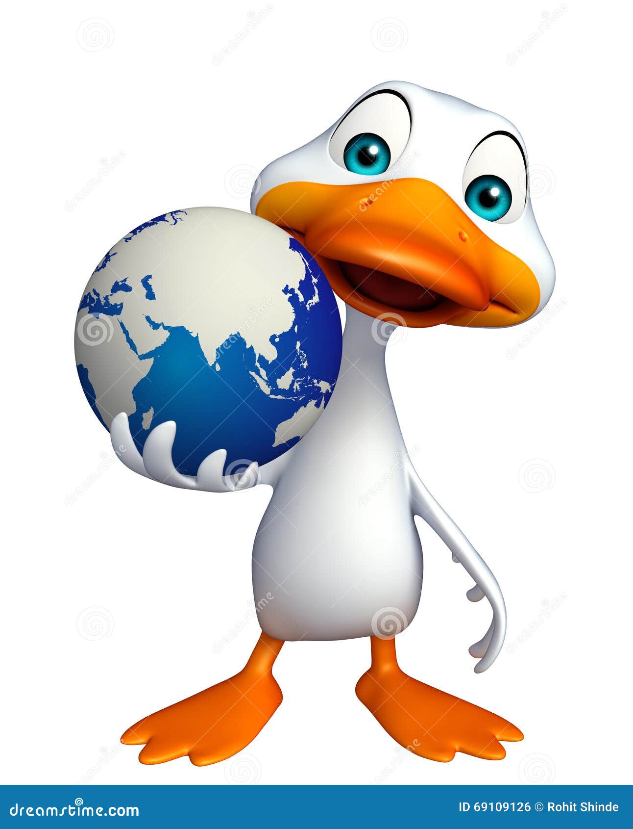 Duck Cartoon Character with Earth Stock Illustration - Illustration of ...