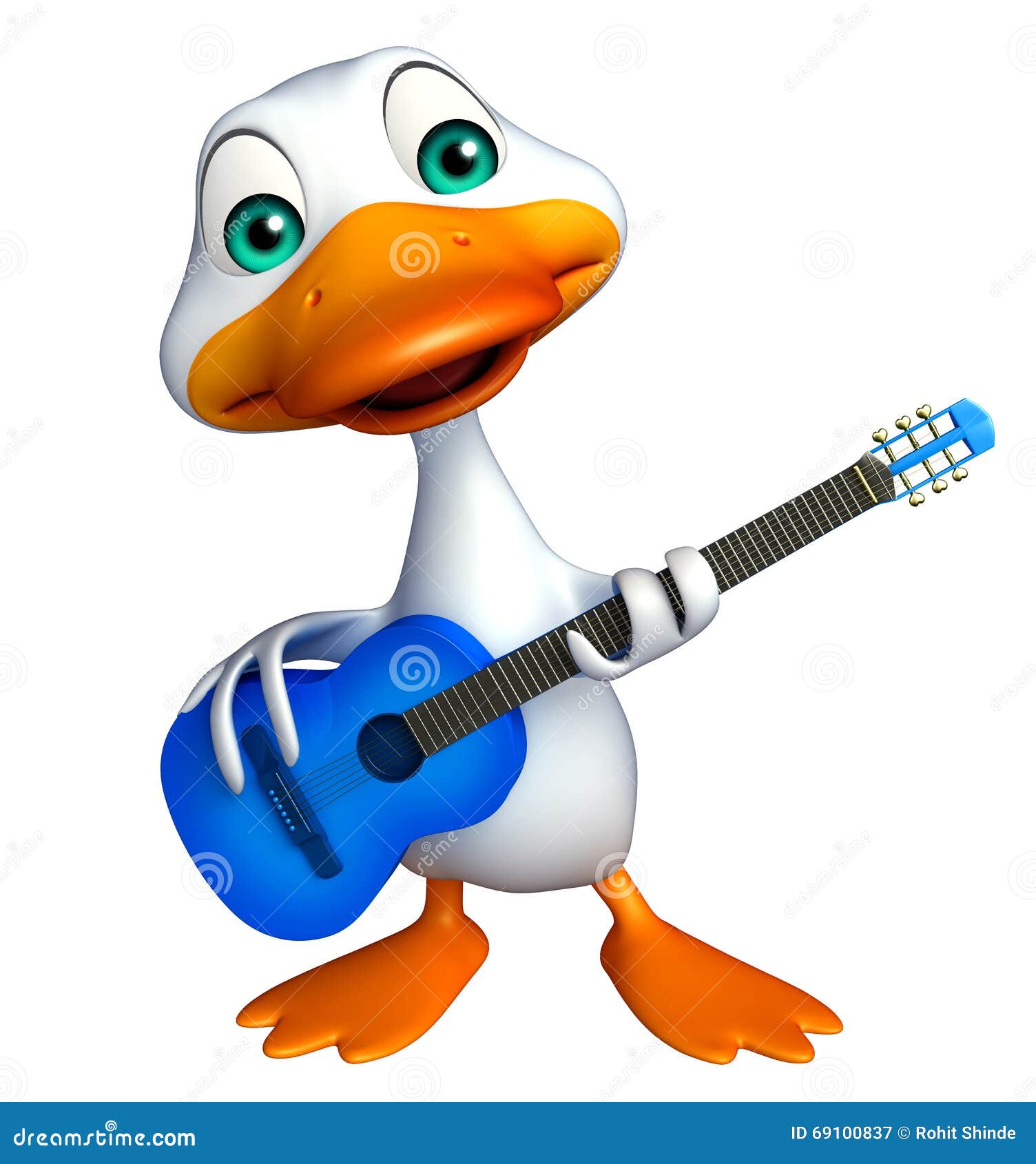 Duck Cartoon Character with Guitar Stock Illustration - Illustration of ...