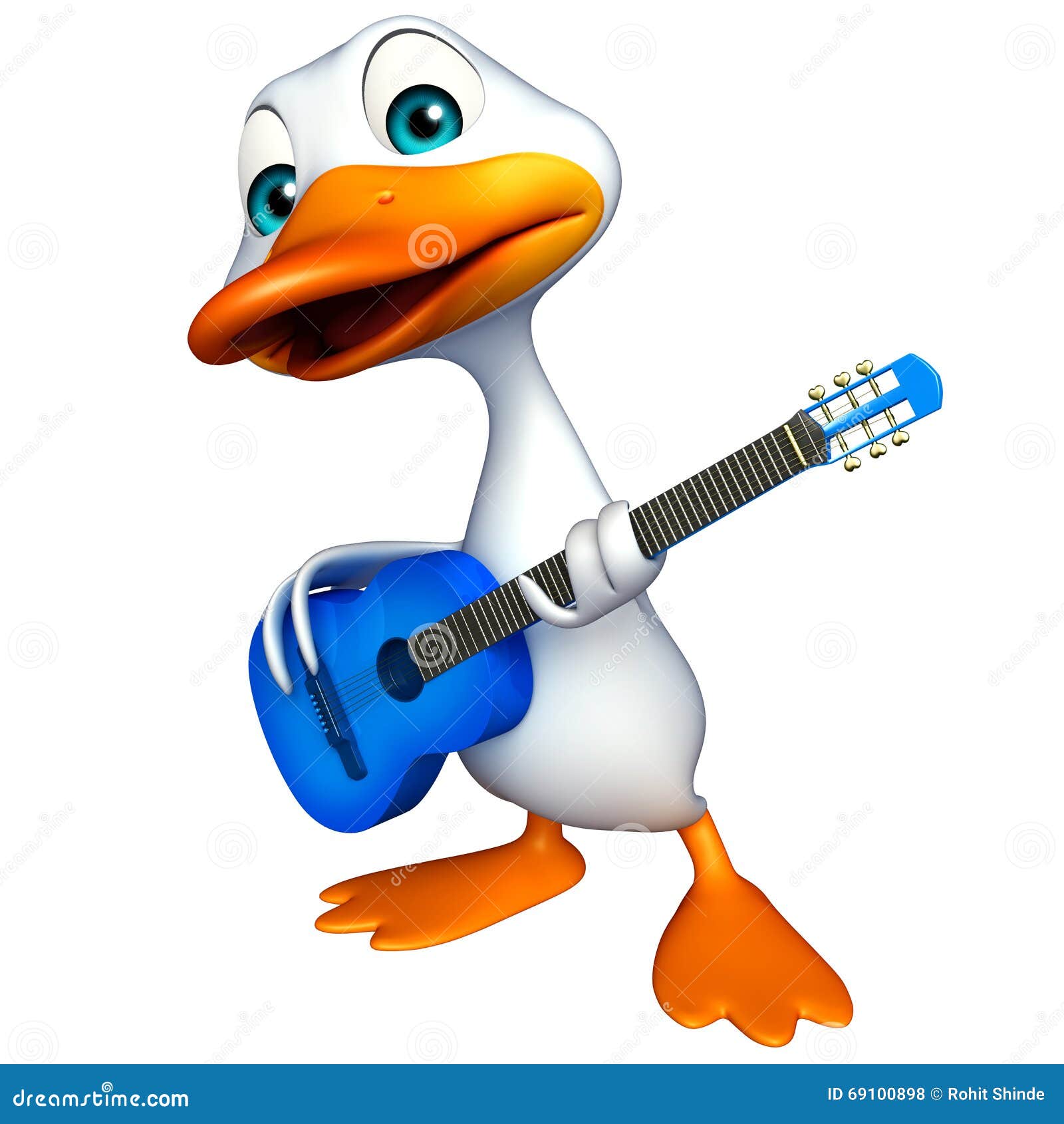 Duck Cartoon Character with Guitar Stock Illustration - Illustration of ...