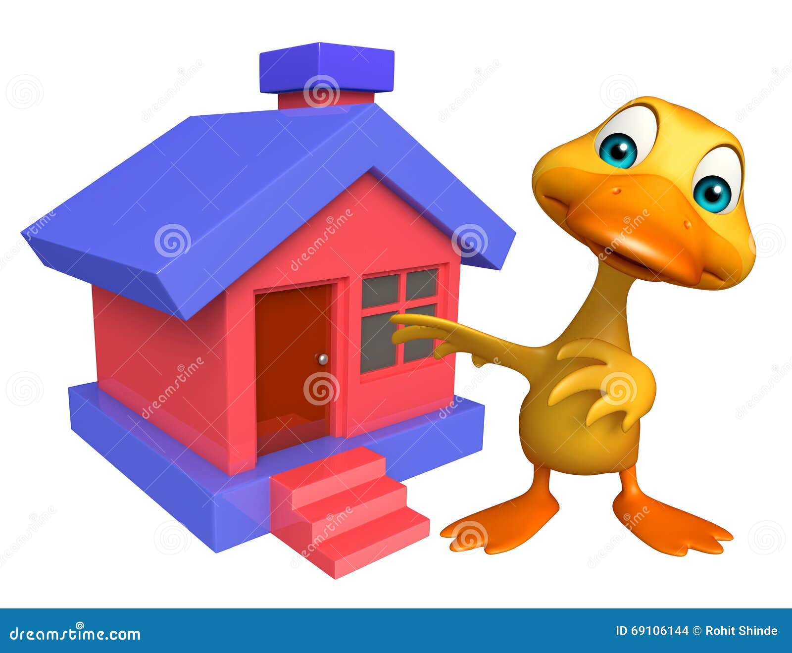 Duck Cartoon Character with Home Stock Illustration - Illustration of ...