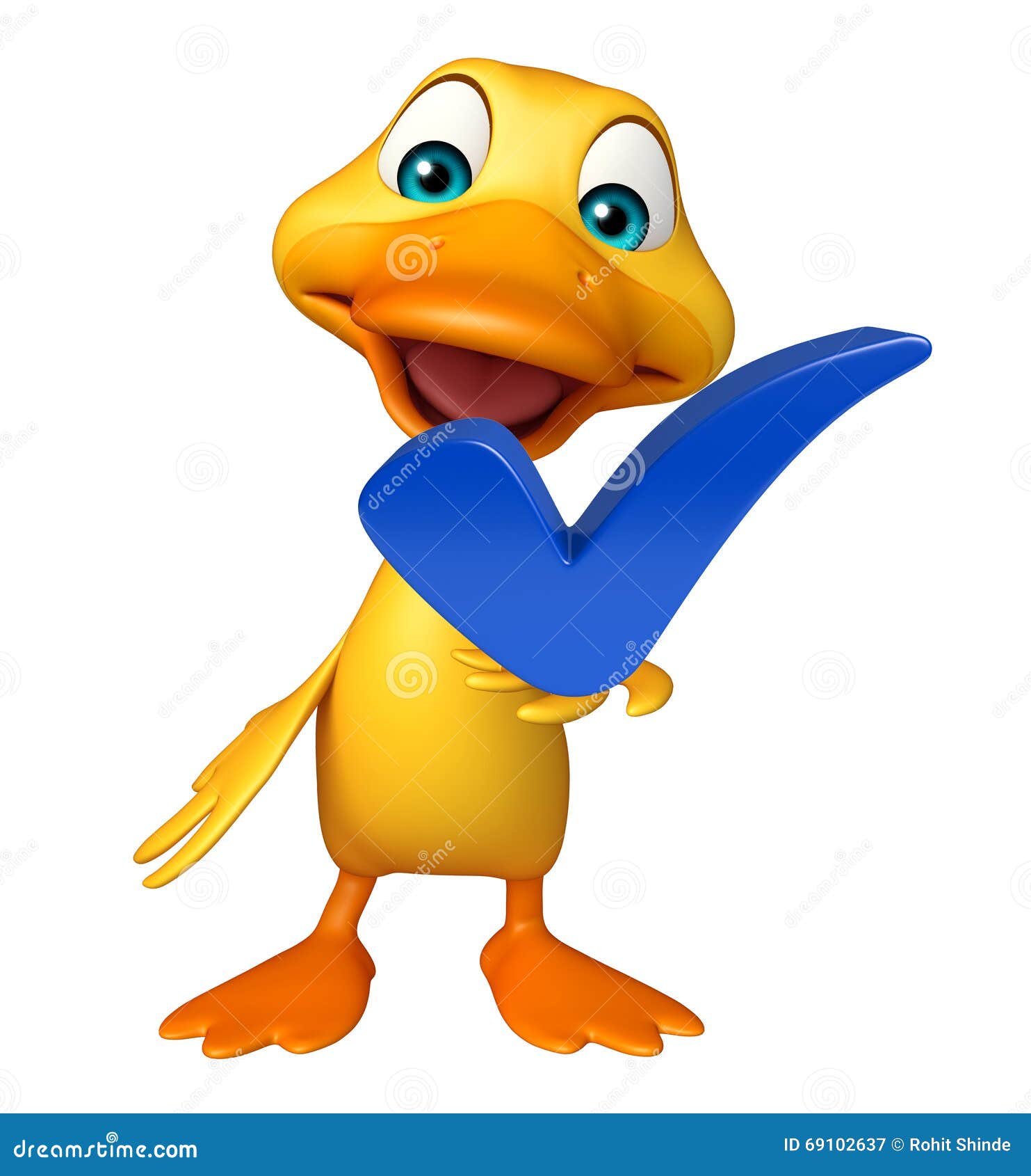 Duck Cartoon Character with Right Sign Stock Illustration ...