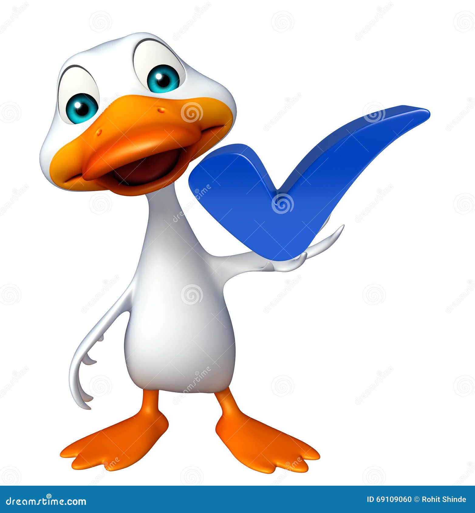 Duck Cartoon Character with Right Sign Stock Illustration ...