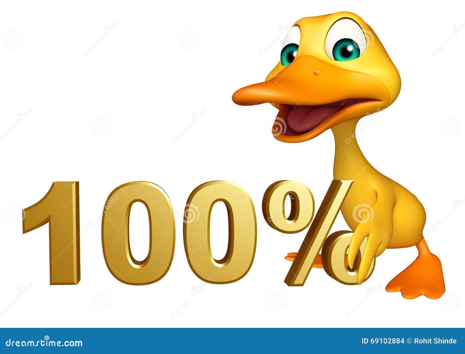 Duck Cartoon Character with 100 Sign Stock Illustration - Illustration ...