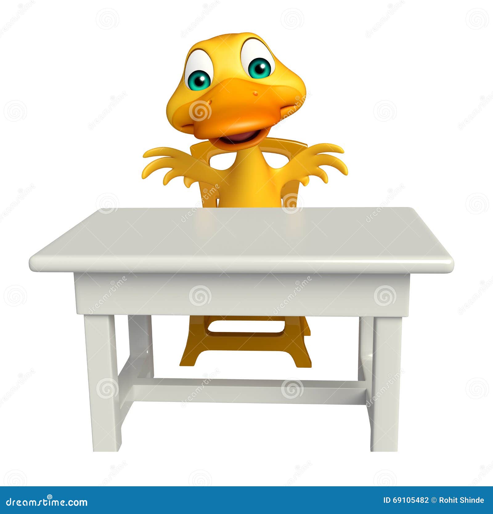 Duck Cartoon Character with Table and Chair Stock Illustration ...