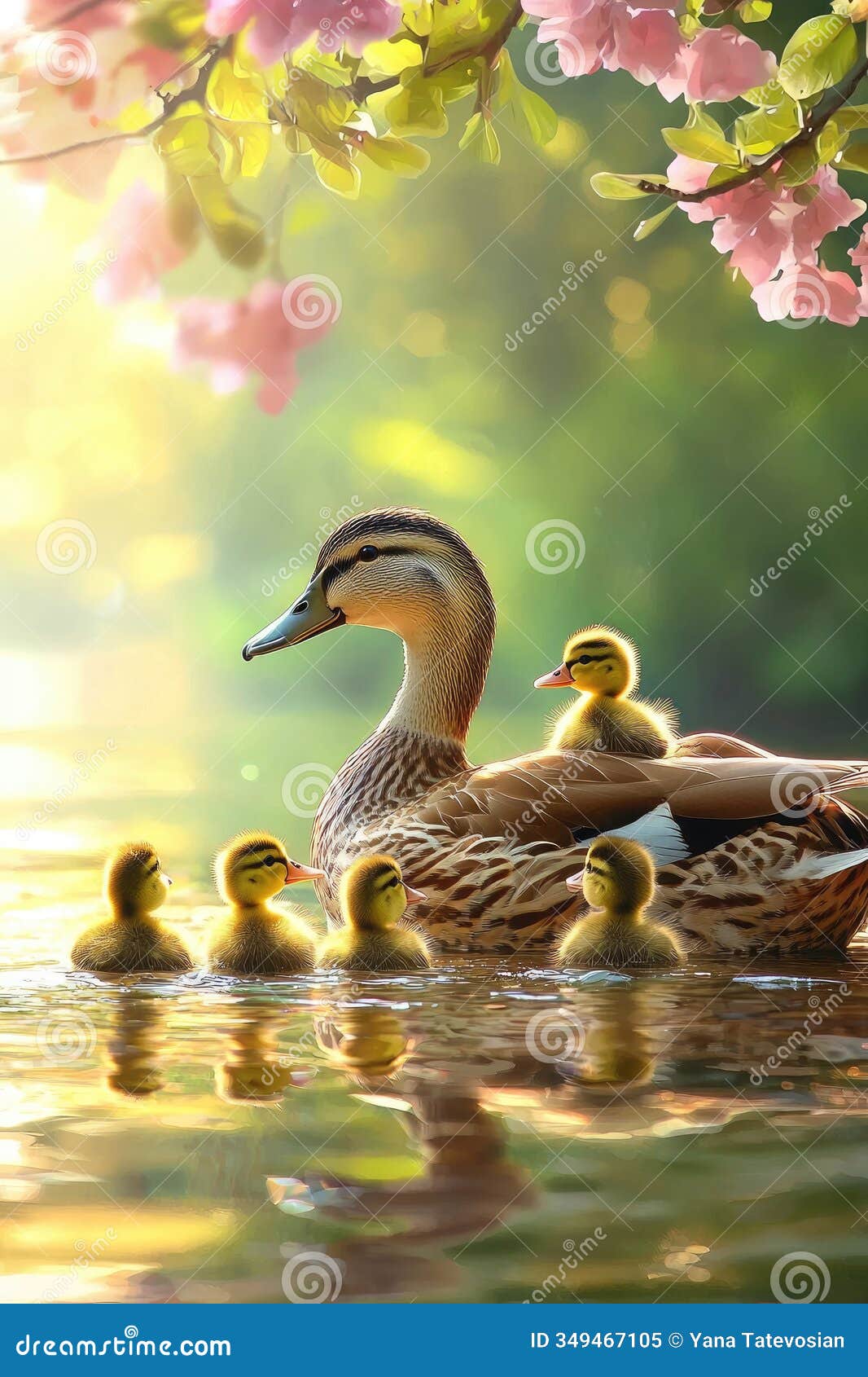 Duck with Ducklings in Nature. Selective Focus Stock Image - Image of ...