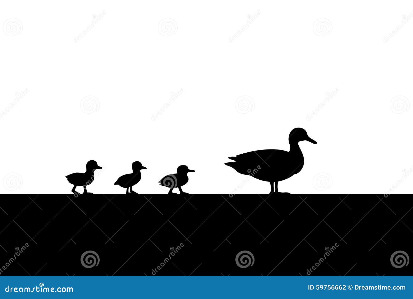 Duck and Ducklings for a Walk Silhouette Vector Stock Vector ...
